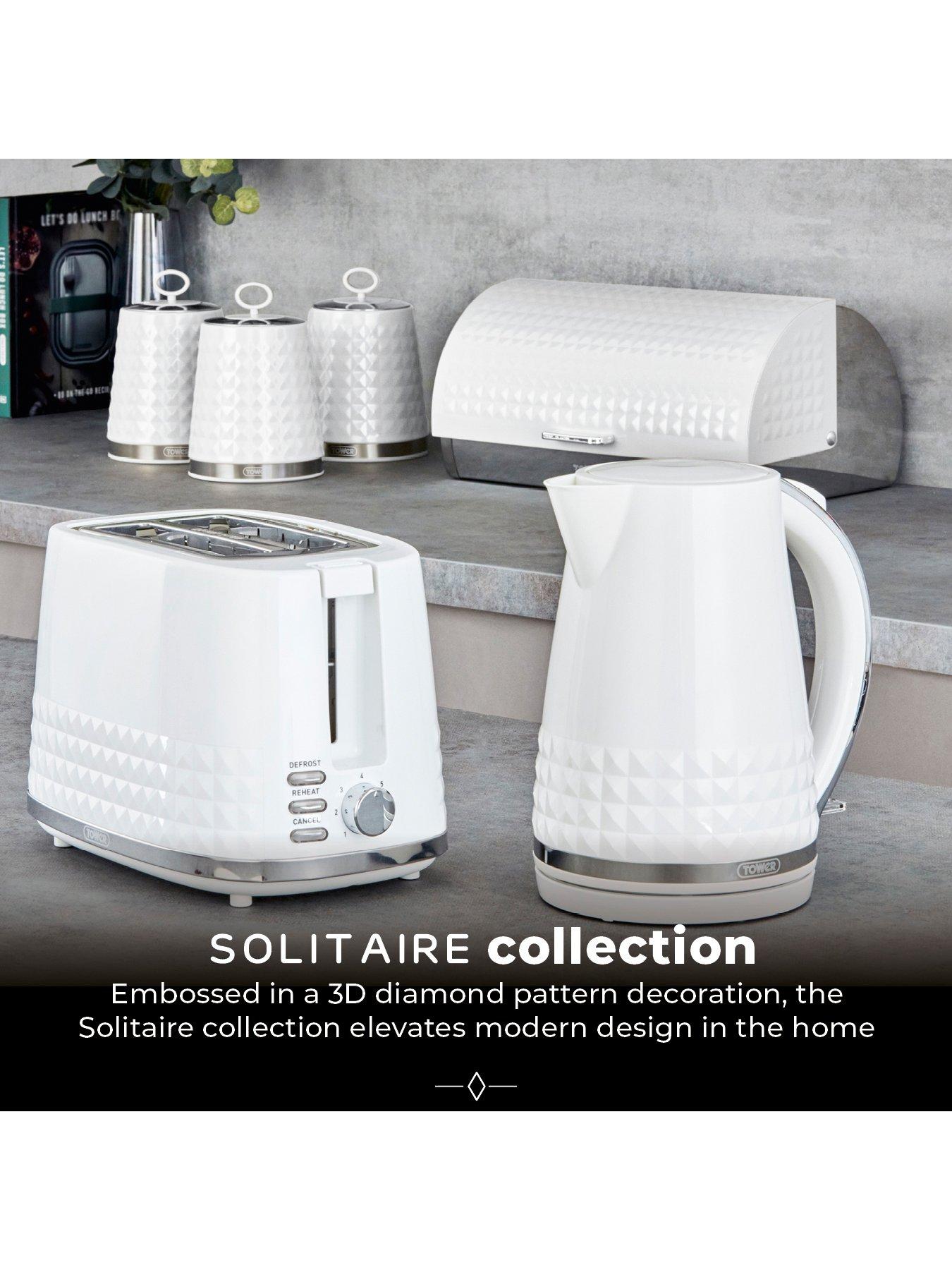 Tower Solitaire Set of 3 White Storage Canisters | Very