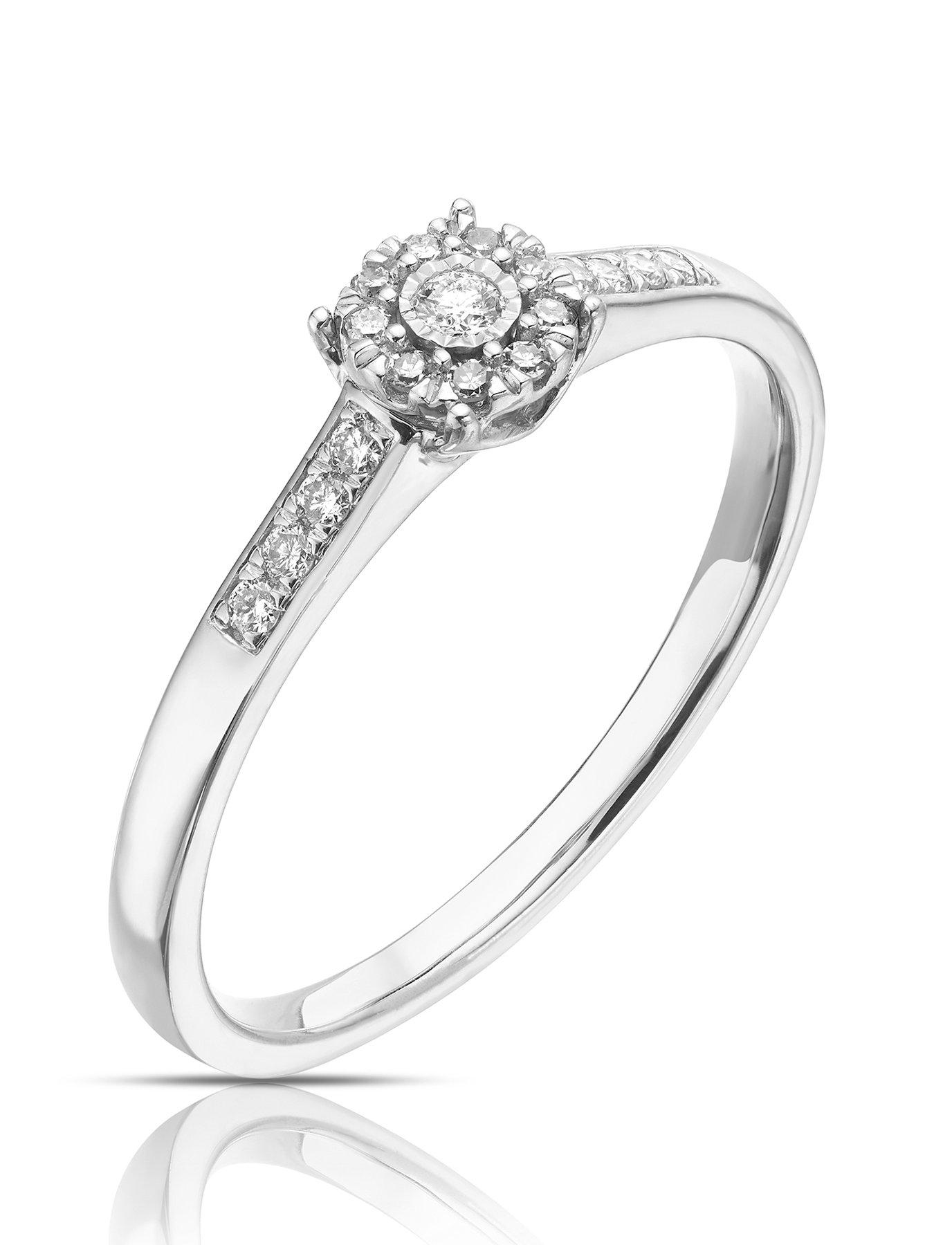 9ct White Gold Engagement Ring. 0.10ct Diamond Solitaire Ring