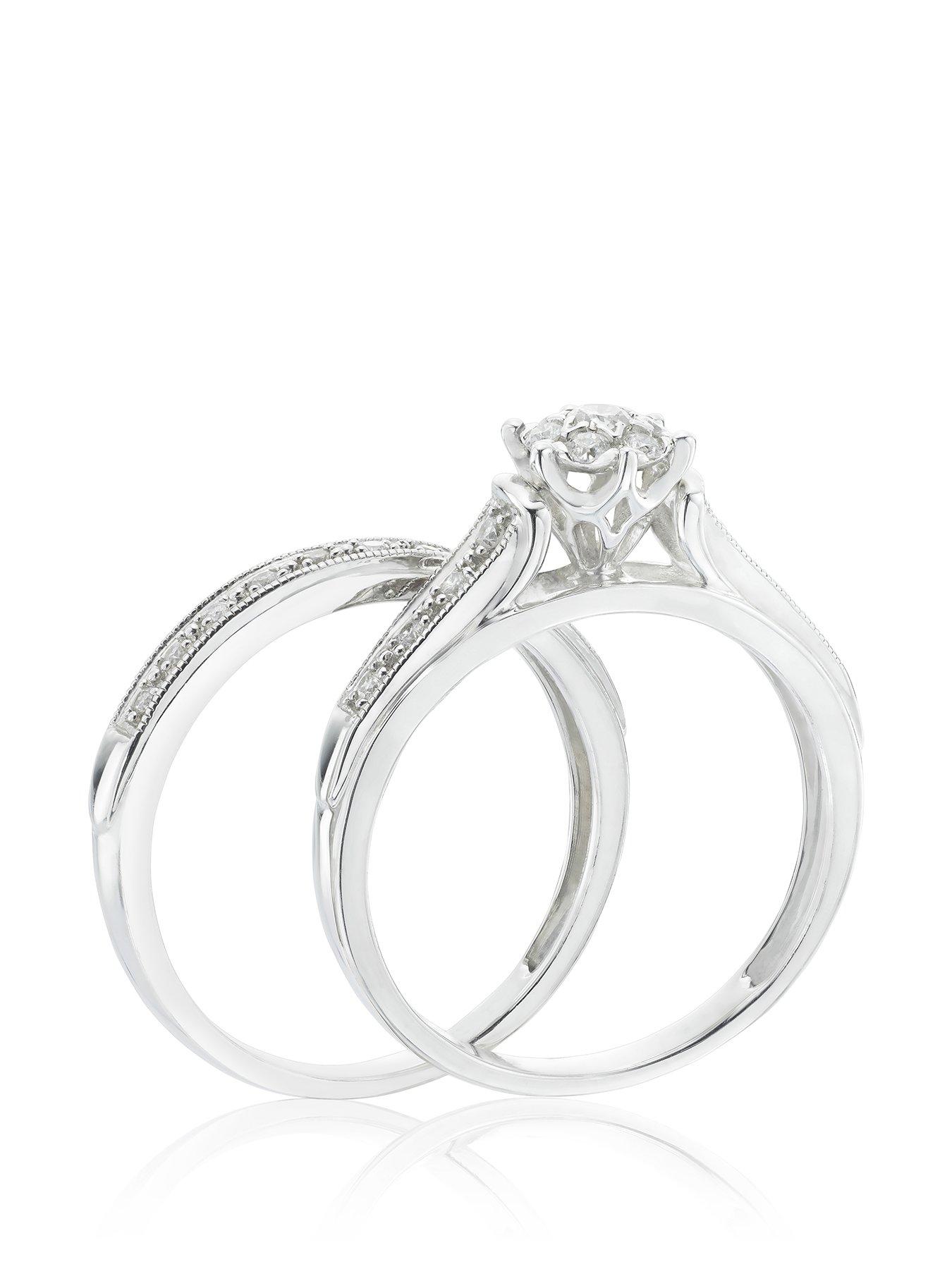 H. Samuel Perfect Fit 9ct White Gold Wedding and Engagement Ring Set. 0 ...