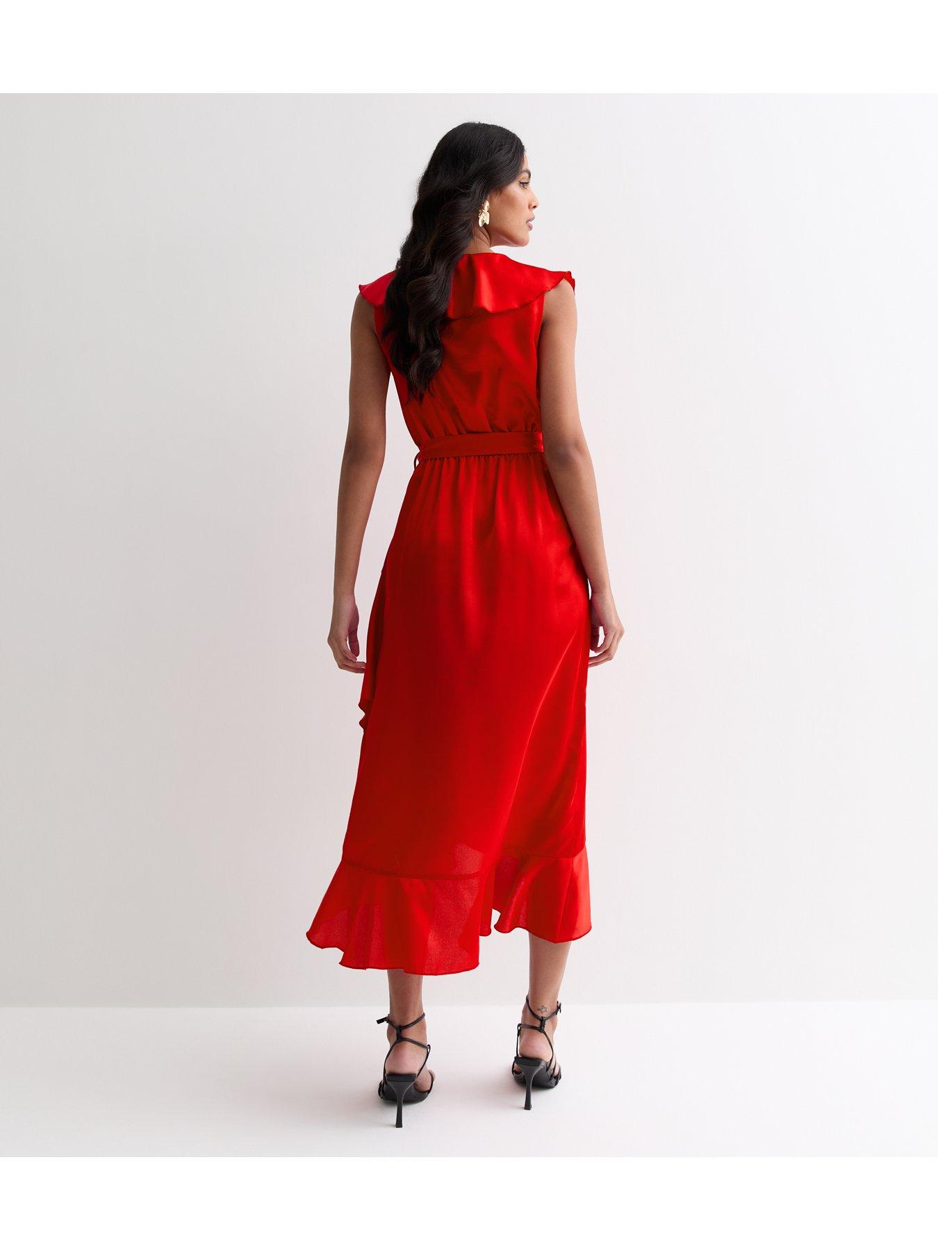 New Look Red Sleeveless Belted Ruffle Midi Dress | Very