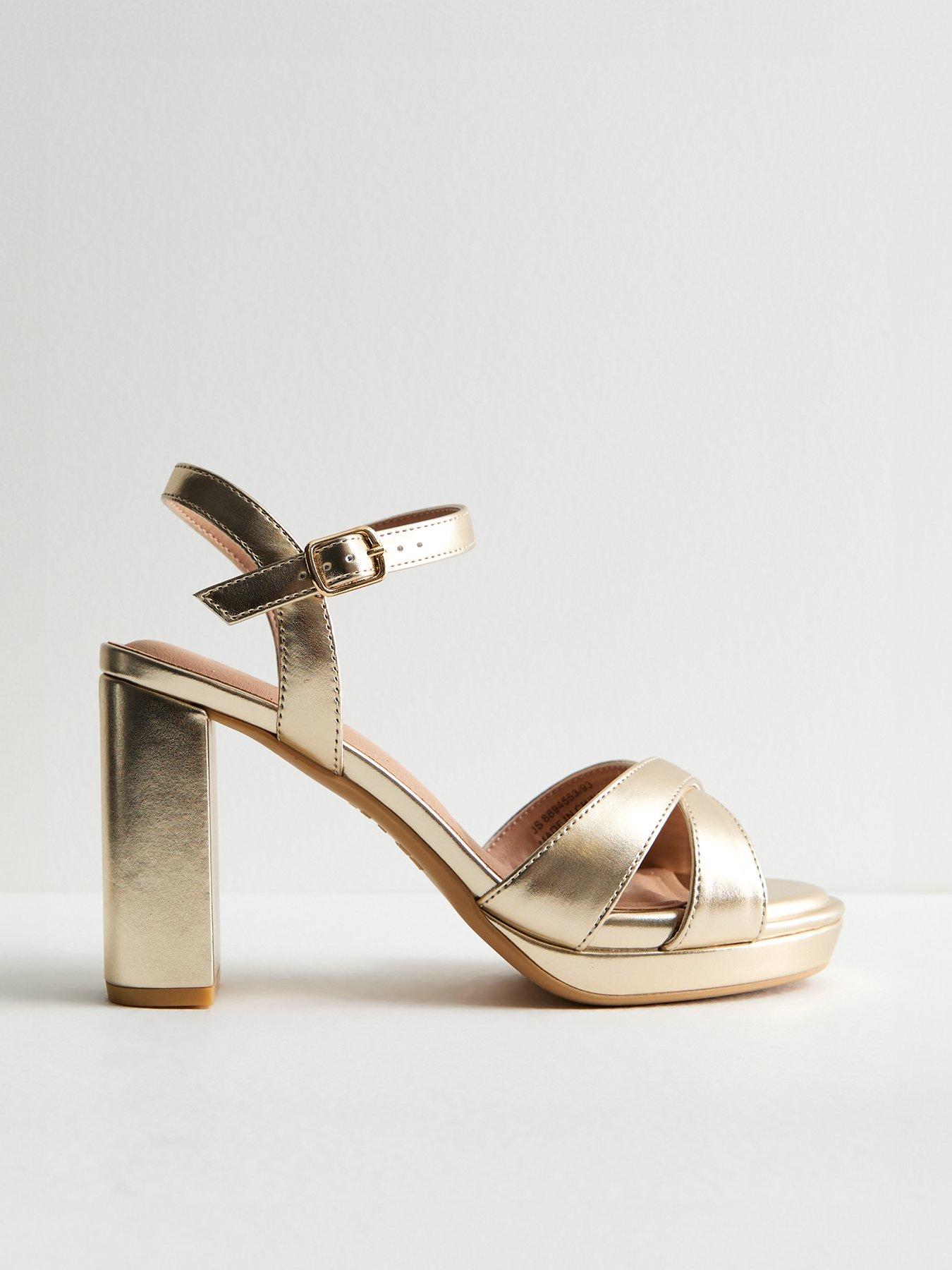 New Look Gold Metallic 2 Part Block Heel Sandals | Very.co.uk