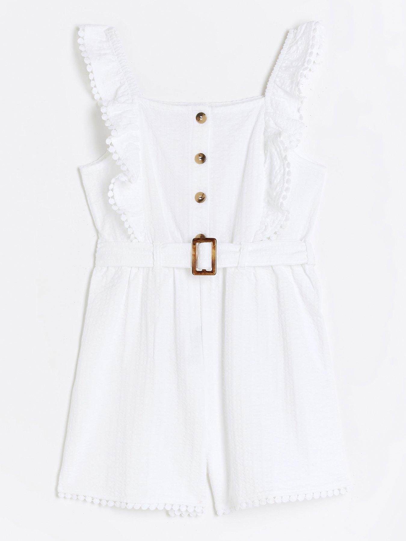 River Island Girls Textured Belted Playsuit - White | Very