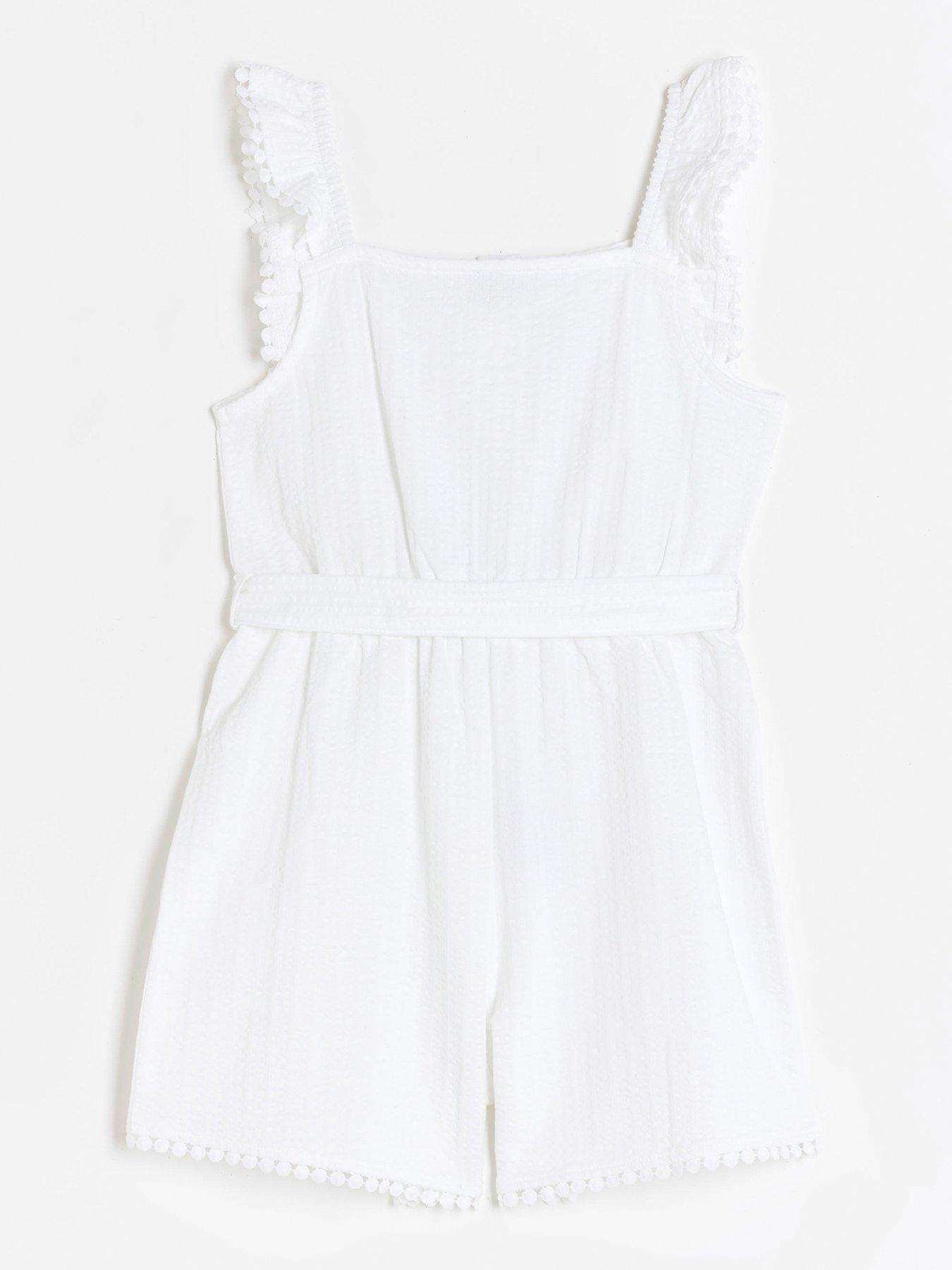 River Island Girls Textured Belted Playsuit - White | Very
