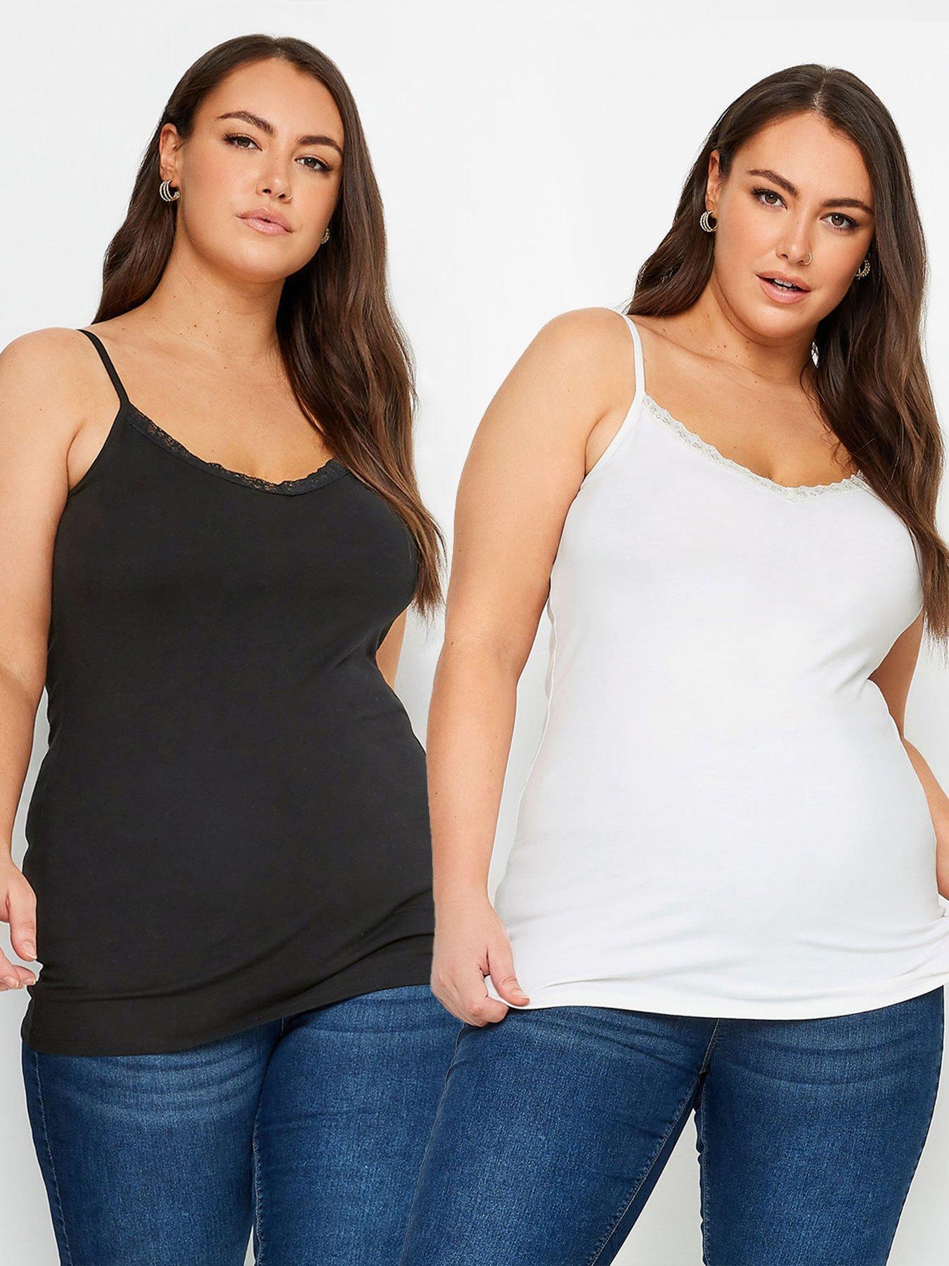 Yours Curve Lace Cami Plain 2 Pack | Very