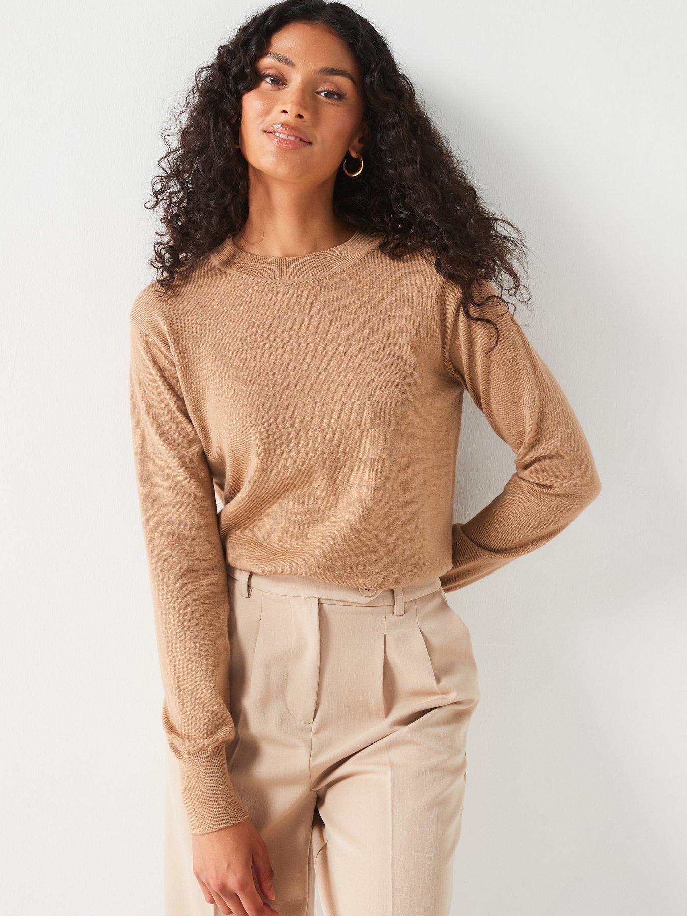 V by Very Premium Merino Wool Crew Neck Jumper - Neutral | Very