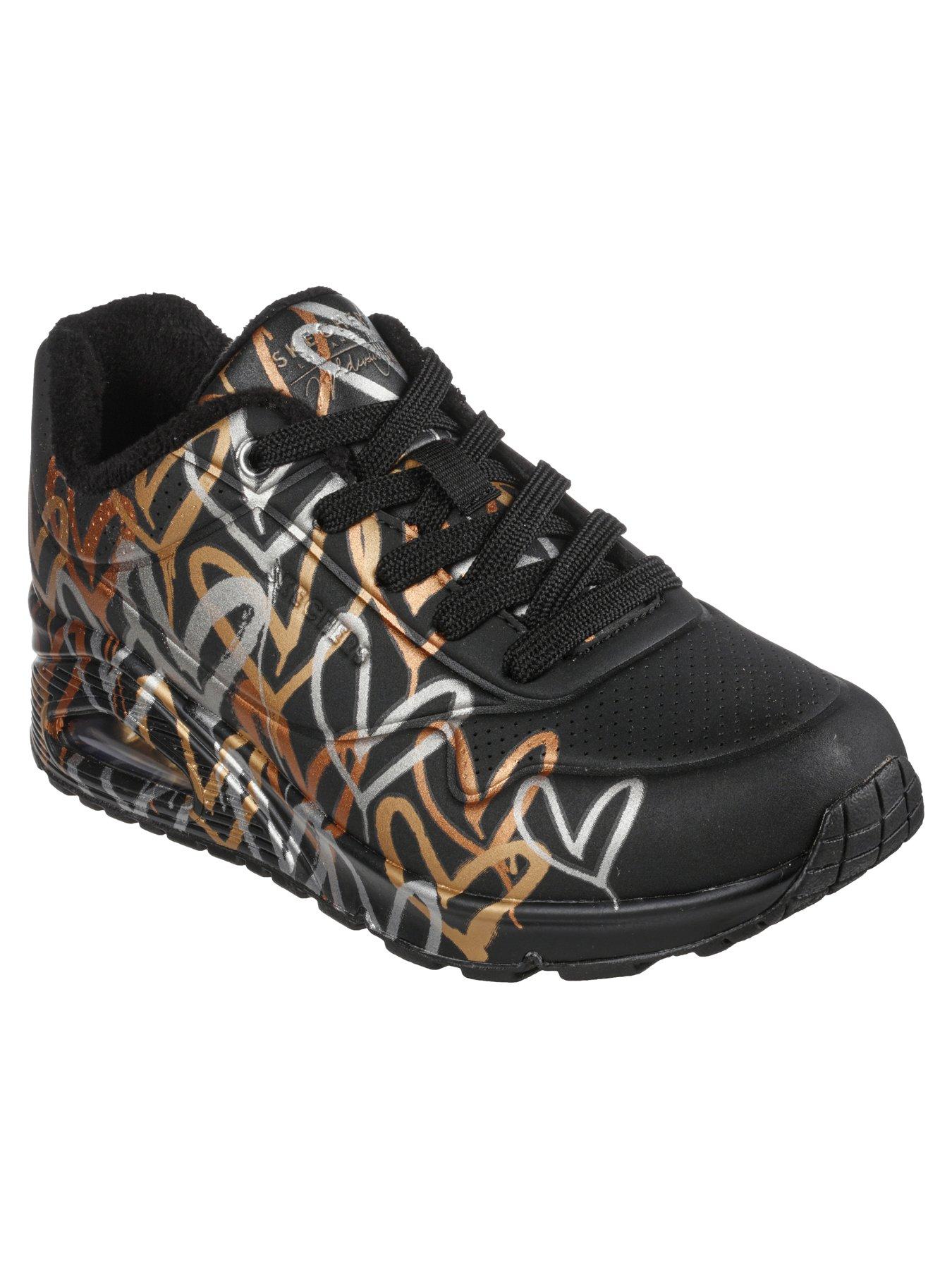 Skechers Goldcrown Metallic Graffiti Heart Design Lace Up Fashion ...