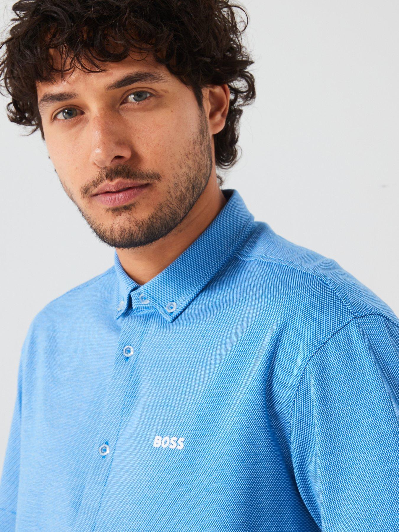 BOSS Motion Button Down Short Sleeve Shirt - Light Blue | Very