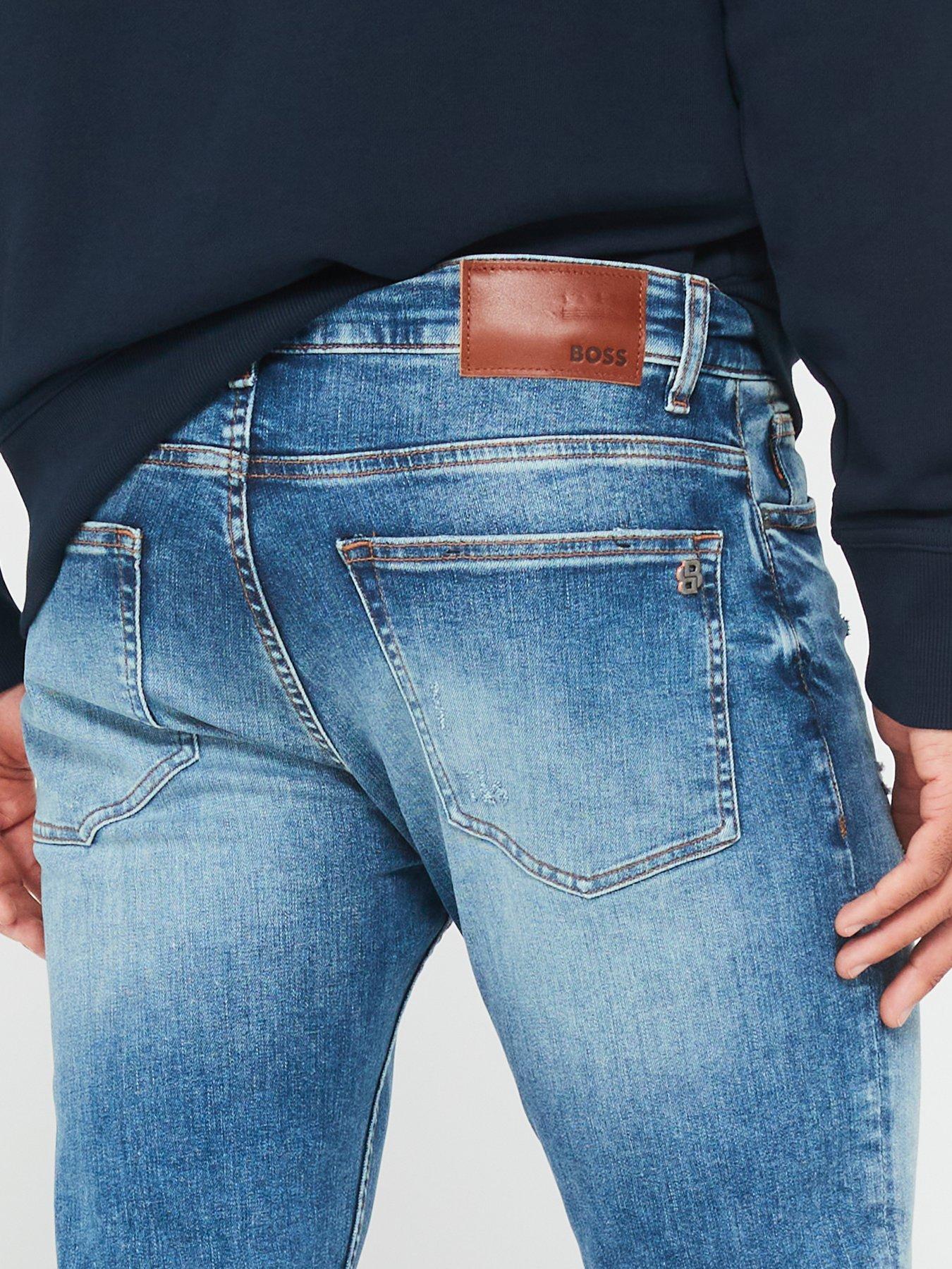 BOSS Delaware Slim Fit Soft Motion Rip & Repair Jeans - Light Blue | Very