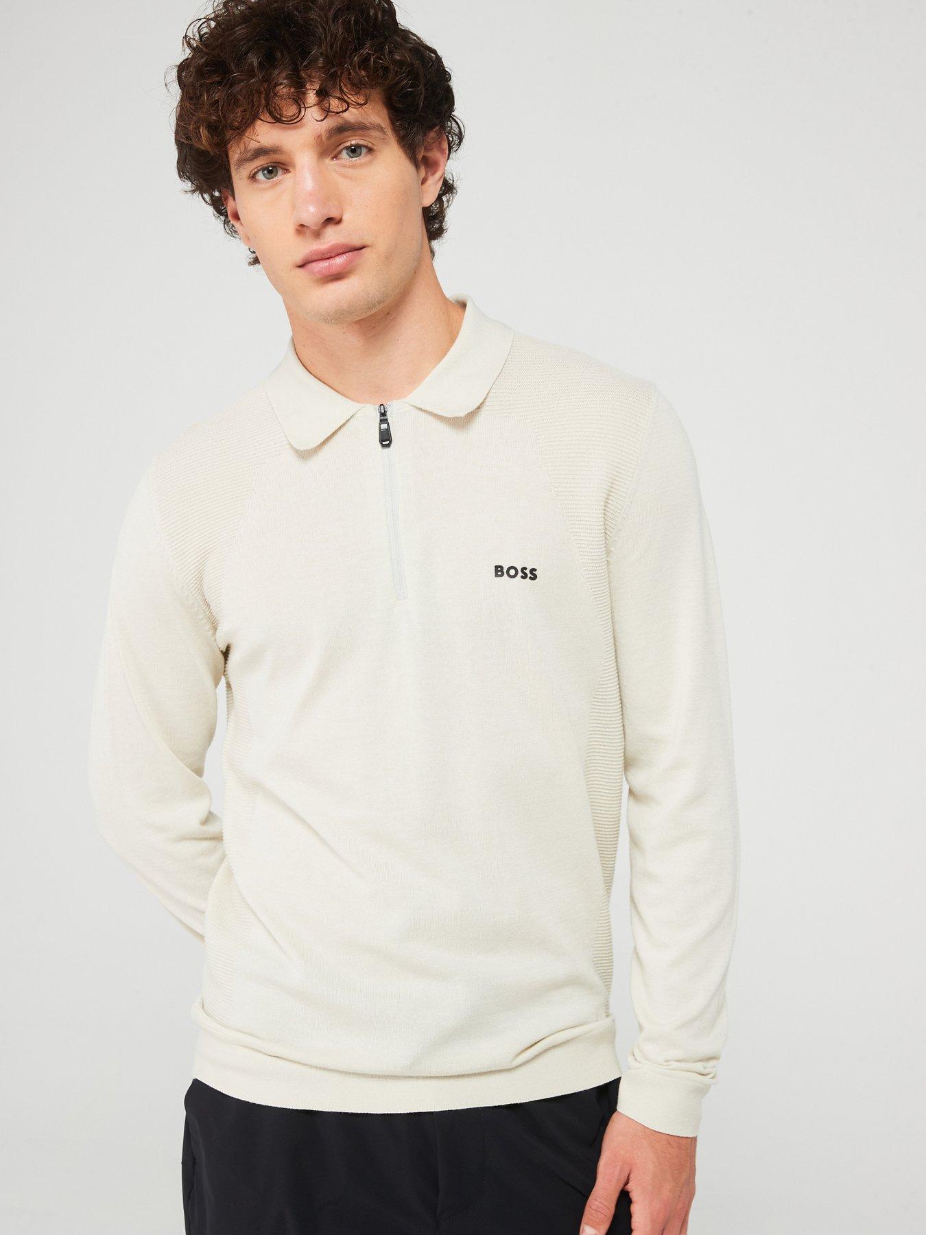 BOSS Momentum Lite 1/4 Zip Short Sleeve Knitted Polo - Light Beige | Very