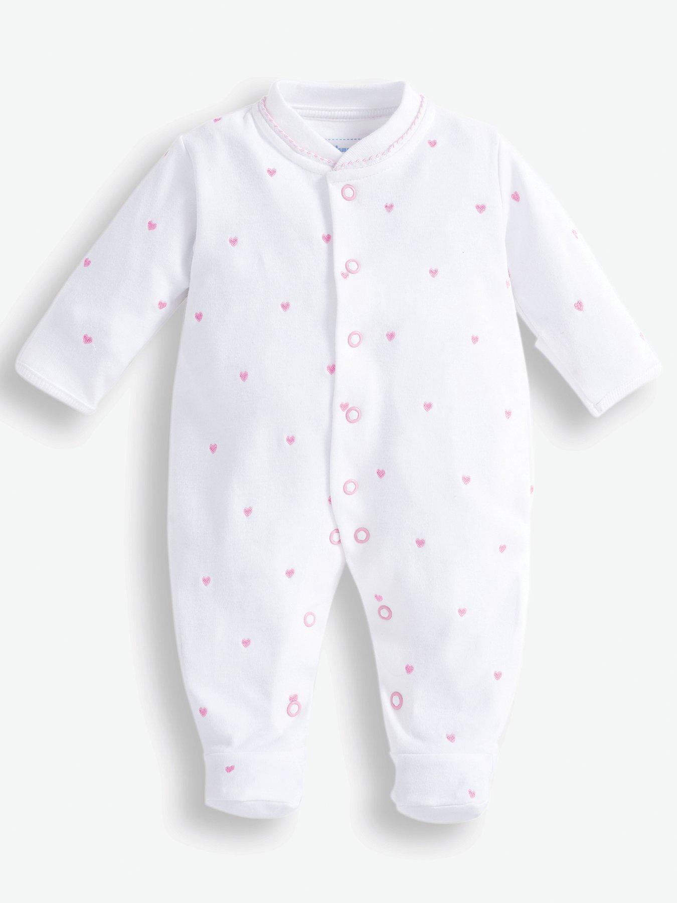 JoJo Maman Bebe Girls Heart Embroidered Sleepsuit - Pink | Very