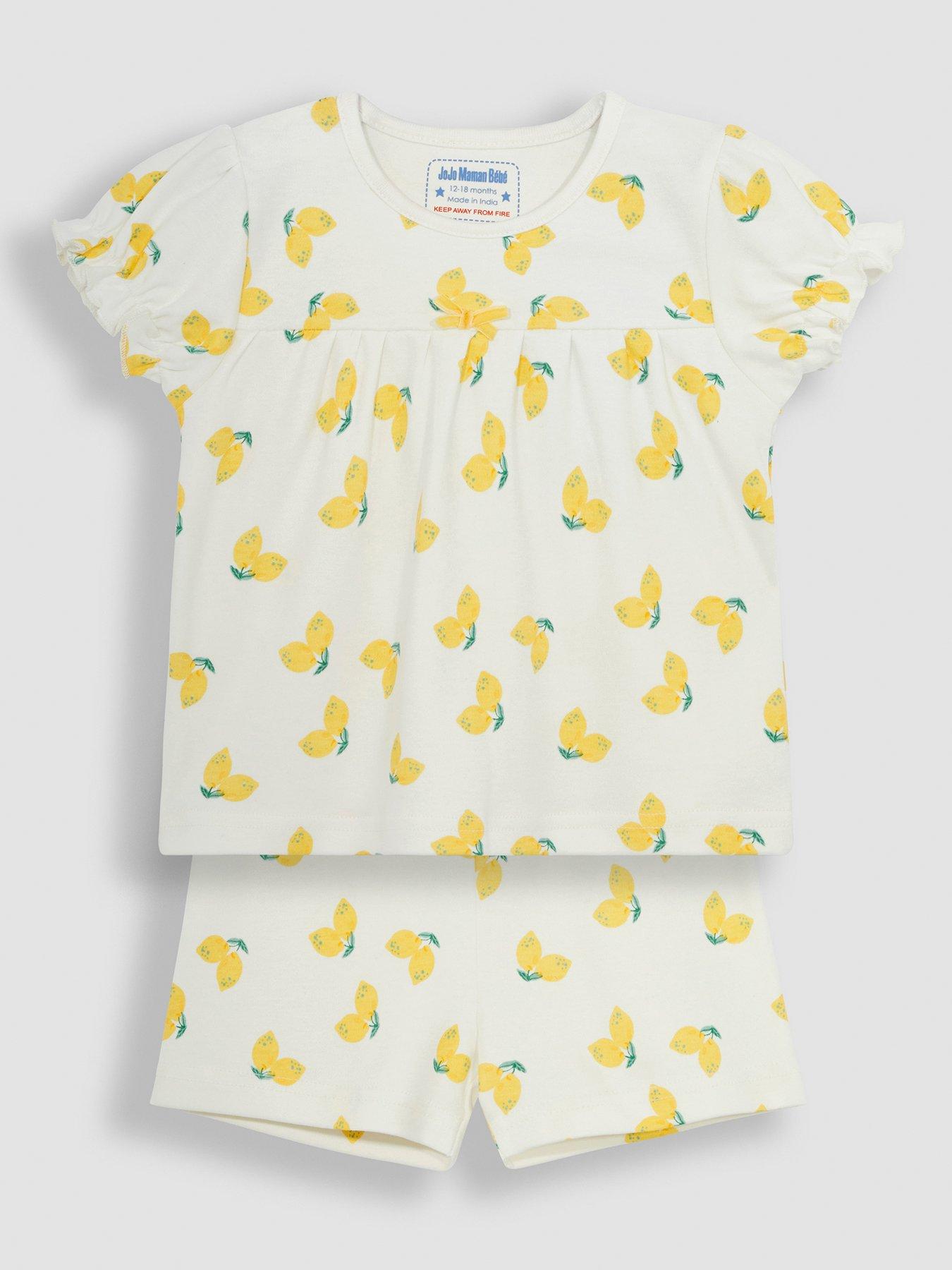 JoJo Maman Bebe Girls Fruit Printed Jersey Pyjamas - Yellow | Very.co.uk