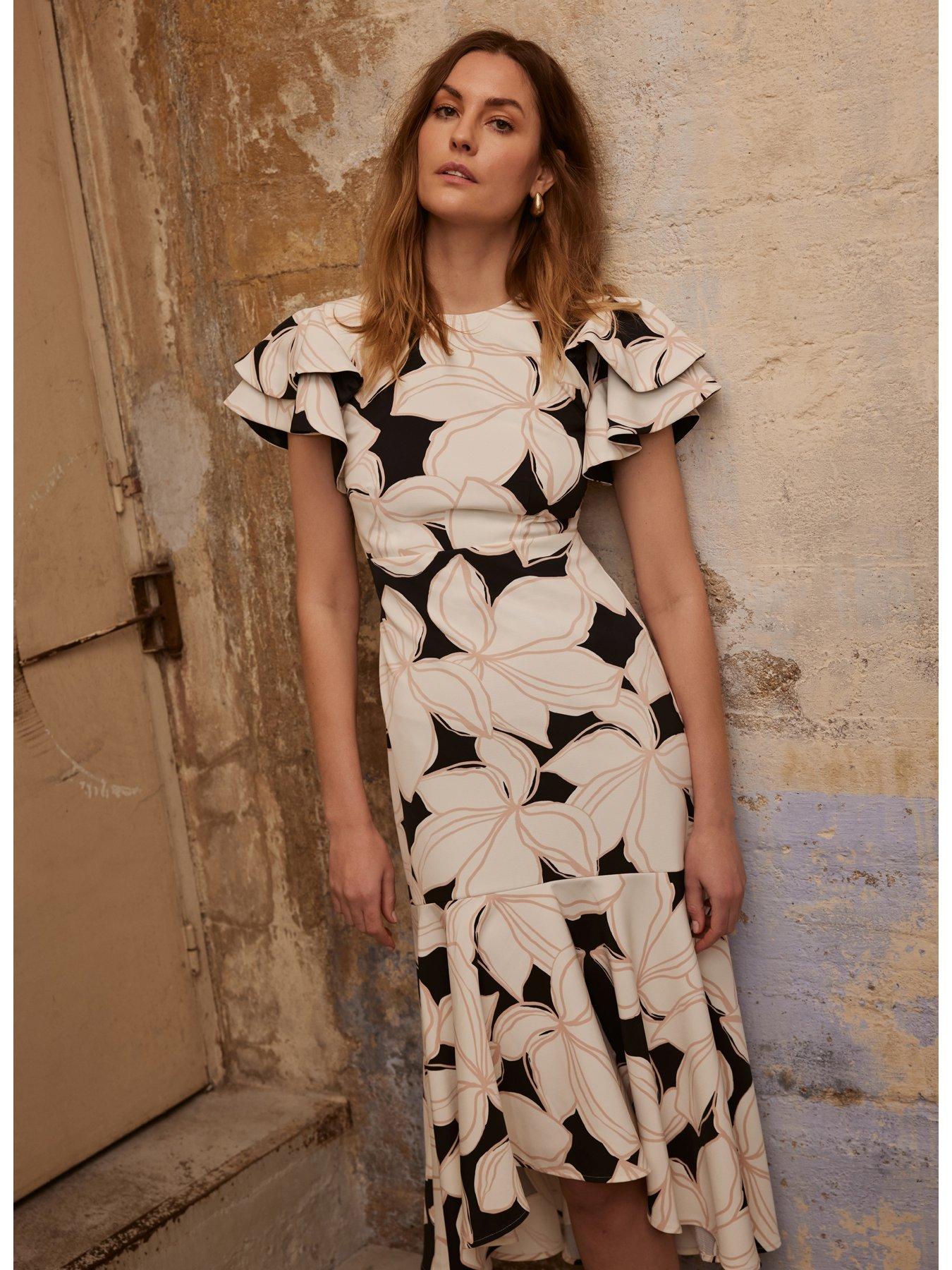 Mint Velvet Floral Print Ruffle Midi Dress | Very