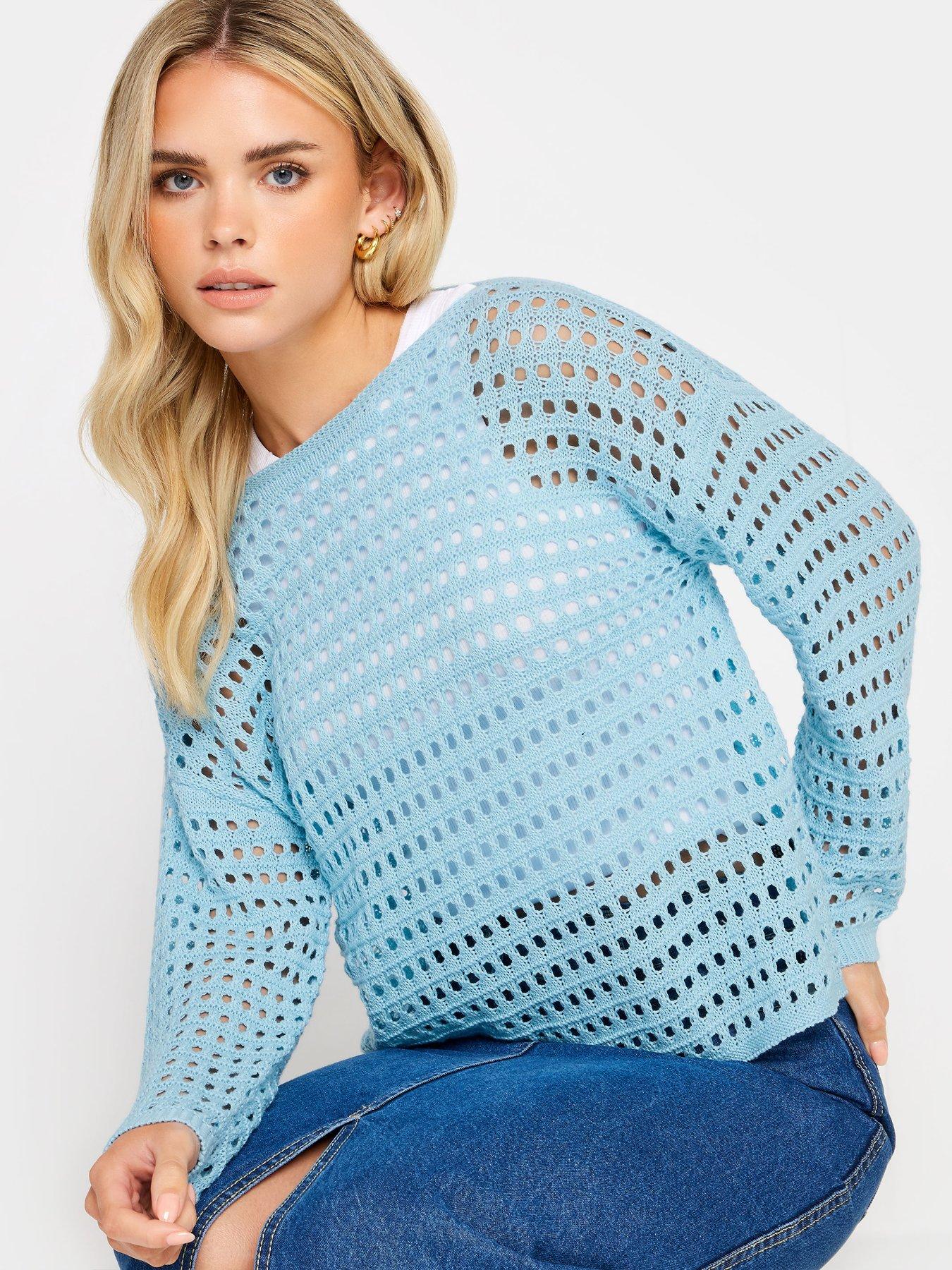 PixieGirl Petite Blue Slash Neck Crochet Jumper | Very
