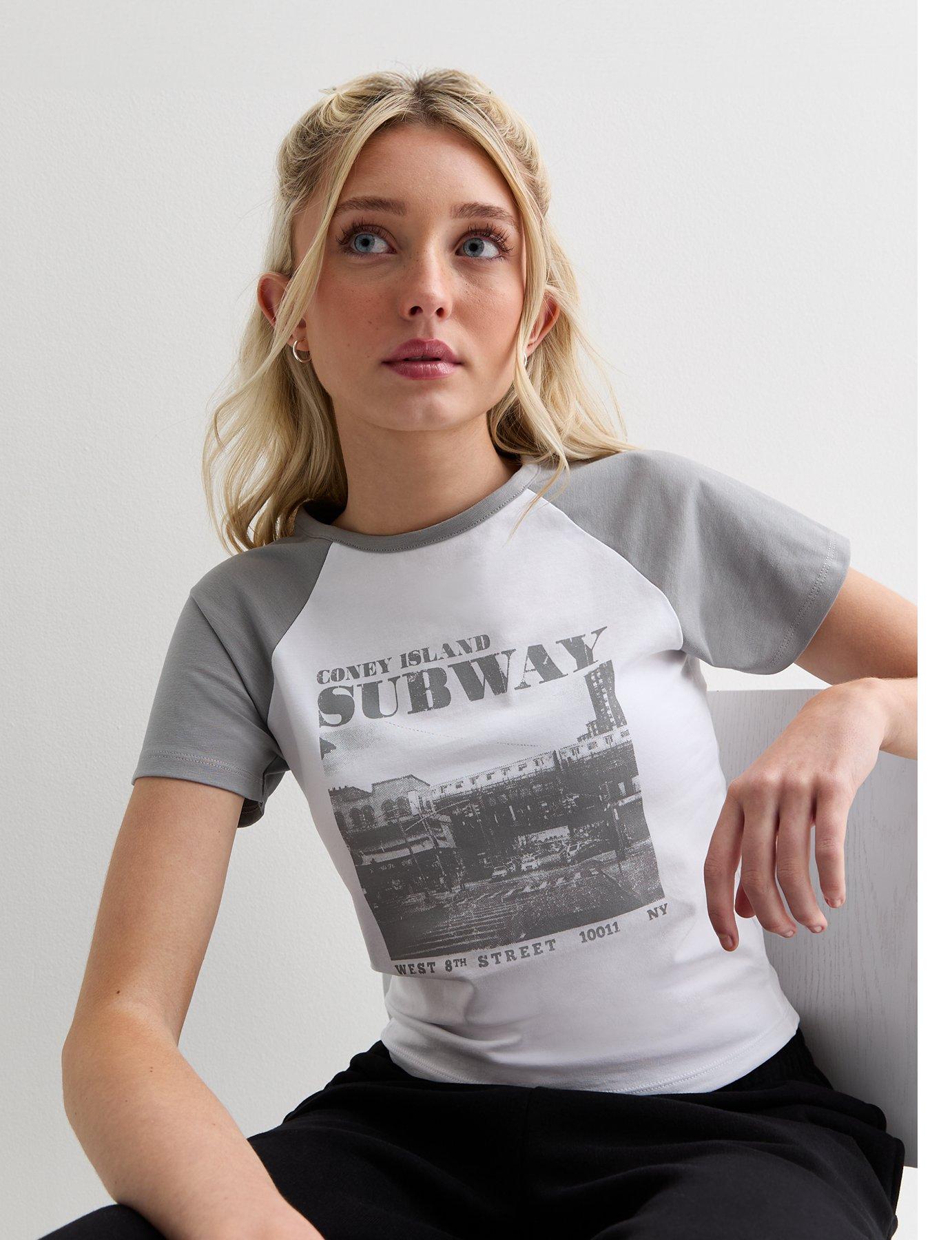 New Look 915 Girls Grey Coney Island Logo Raglan T-Shirt | Very