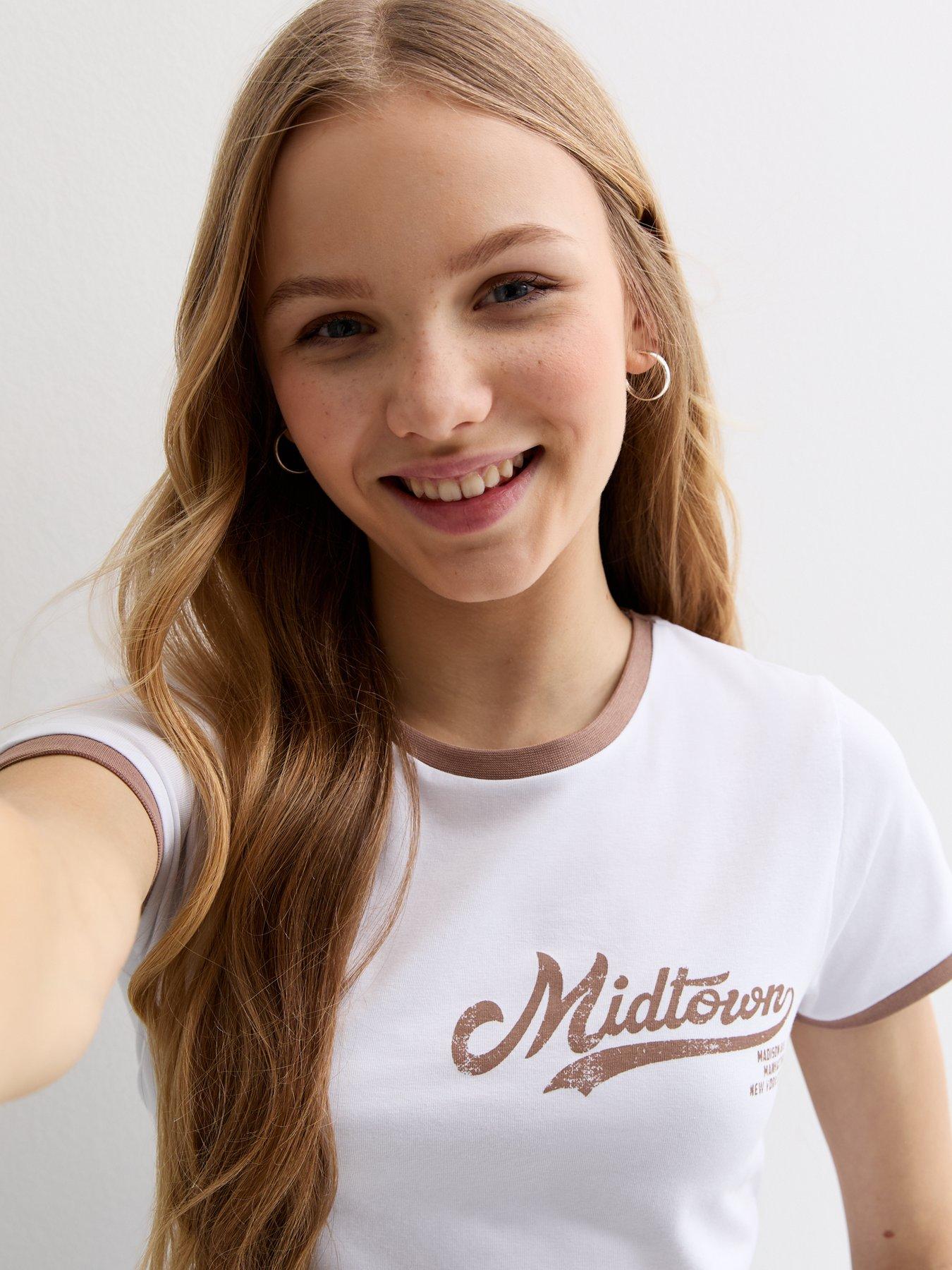 New Look 915 White Middletown Logo Ringer Top | Very.co.uk