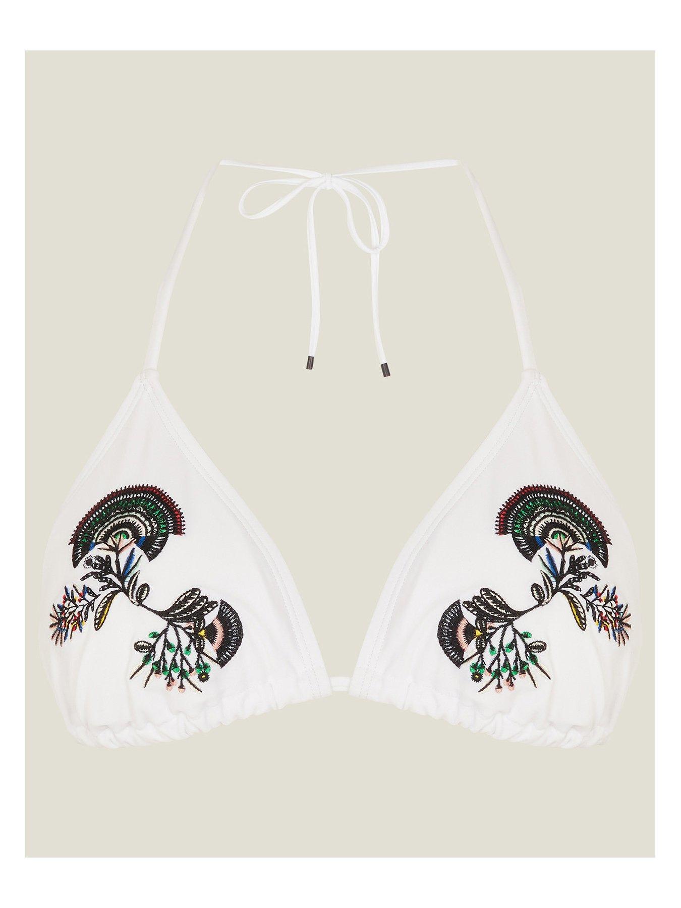 Accessorize Fan Embroidered Triangle Bikini Top - White | Very