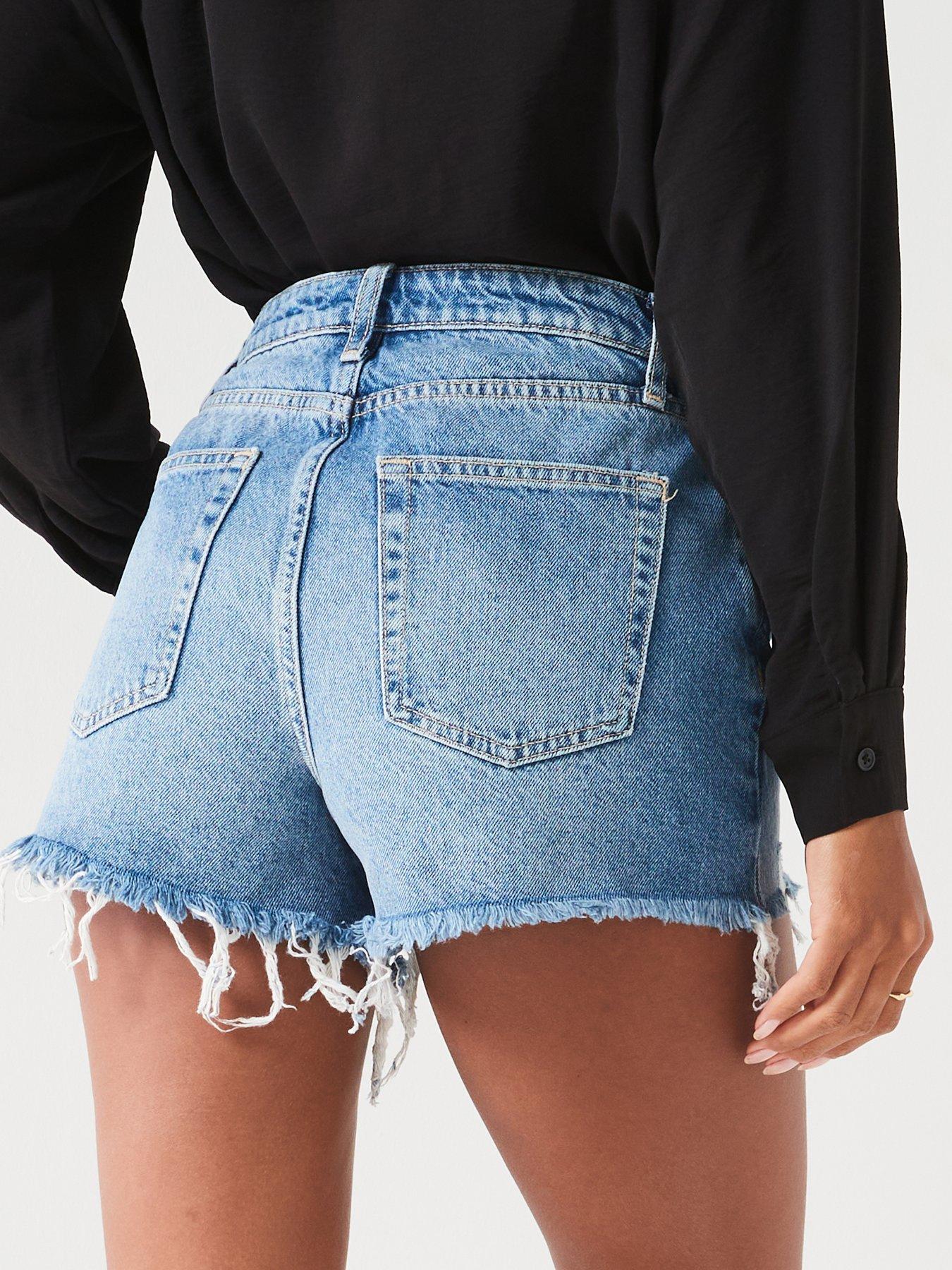 V by Very Distressed Hem Denim Shorts - Mid Wash | Very