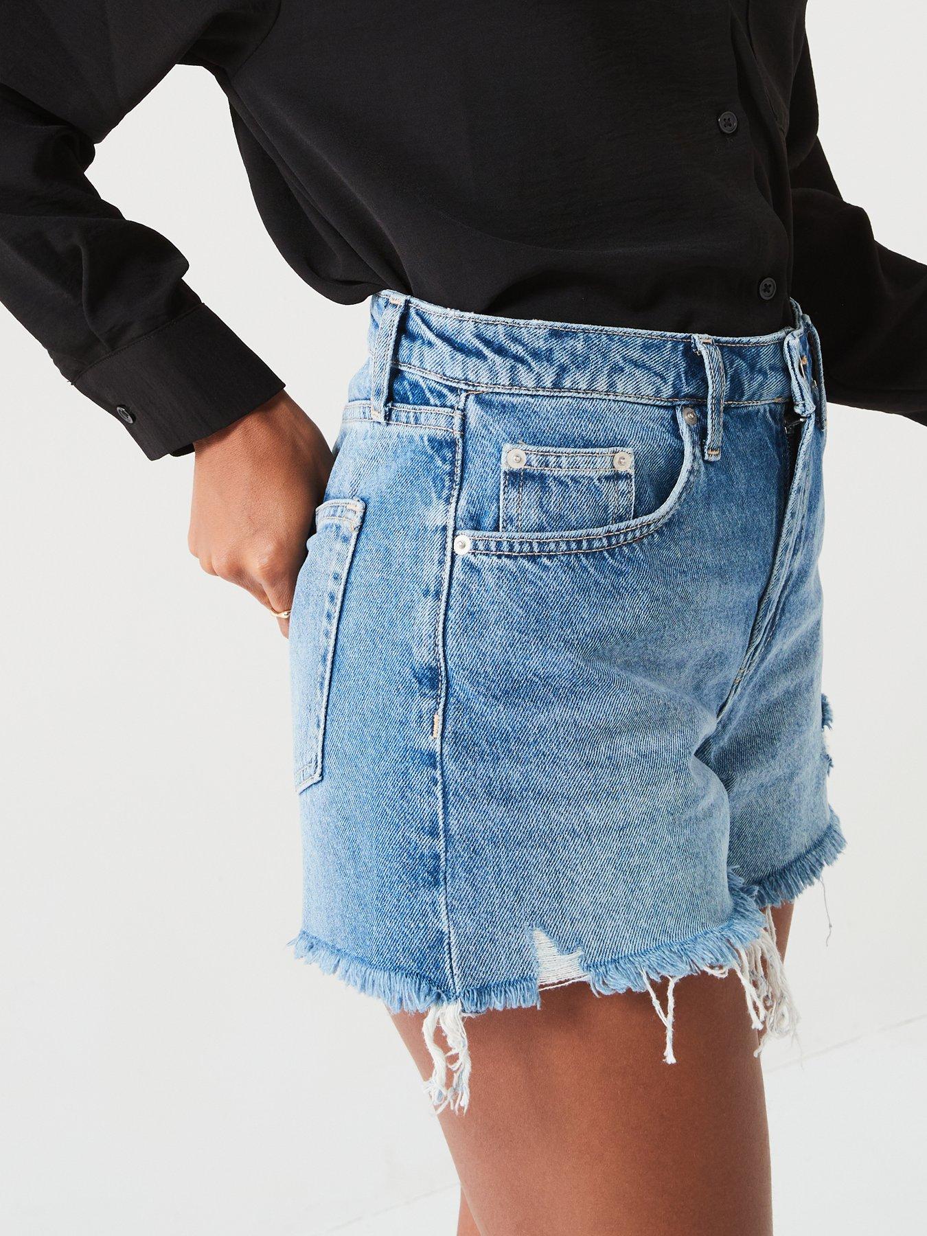V by Very Distressed Hem Denim Shorts - Mid Wash | Very