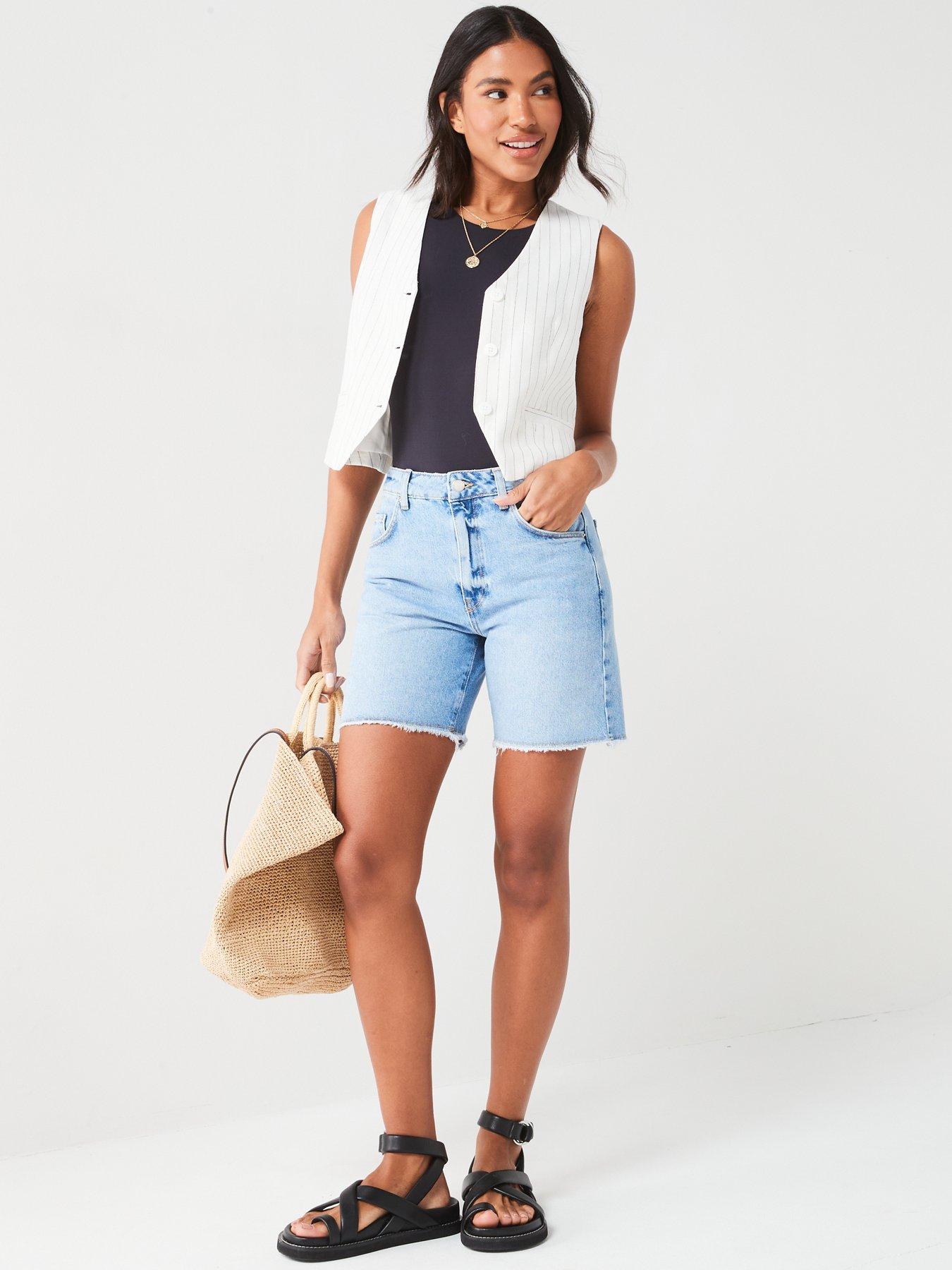 V by Very Midi Thigh Denim Shorts - Light Wash | Very
