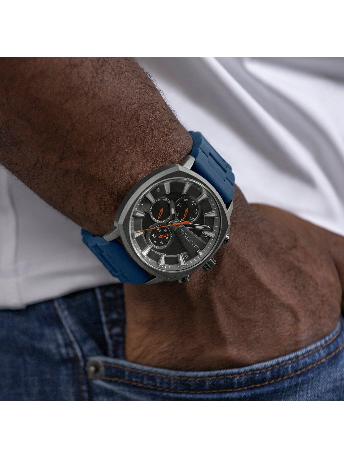 Police Tuneful Black Multi Dial Blue Sili Strap Watch | Very