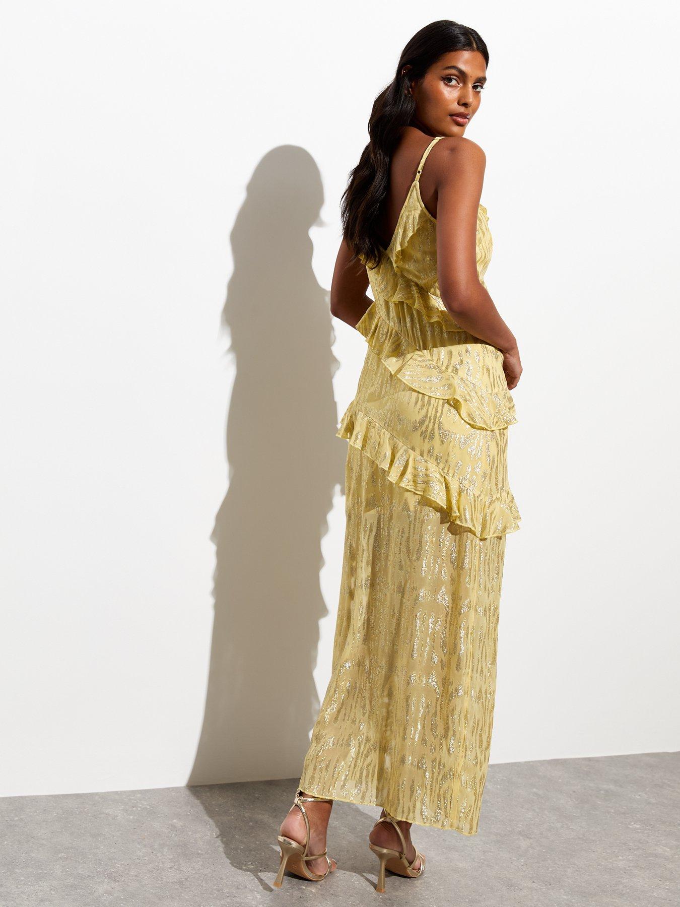 New Look Gold Strappy Ruffle Split Hem Maxi Dress | Very