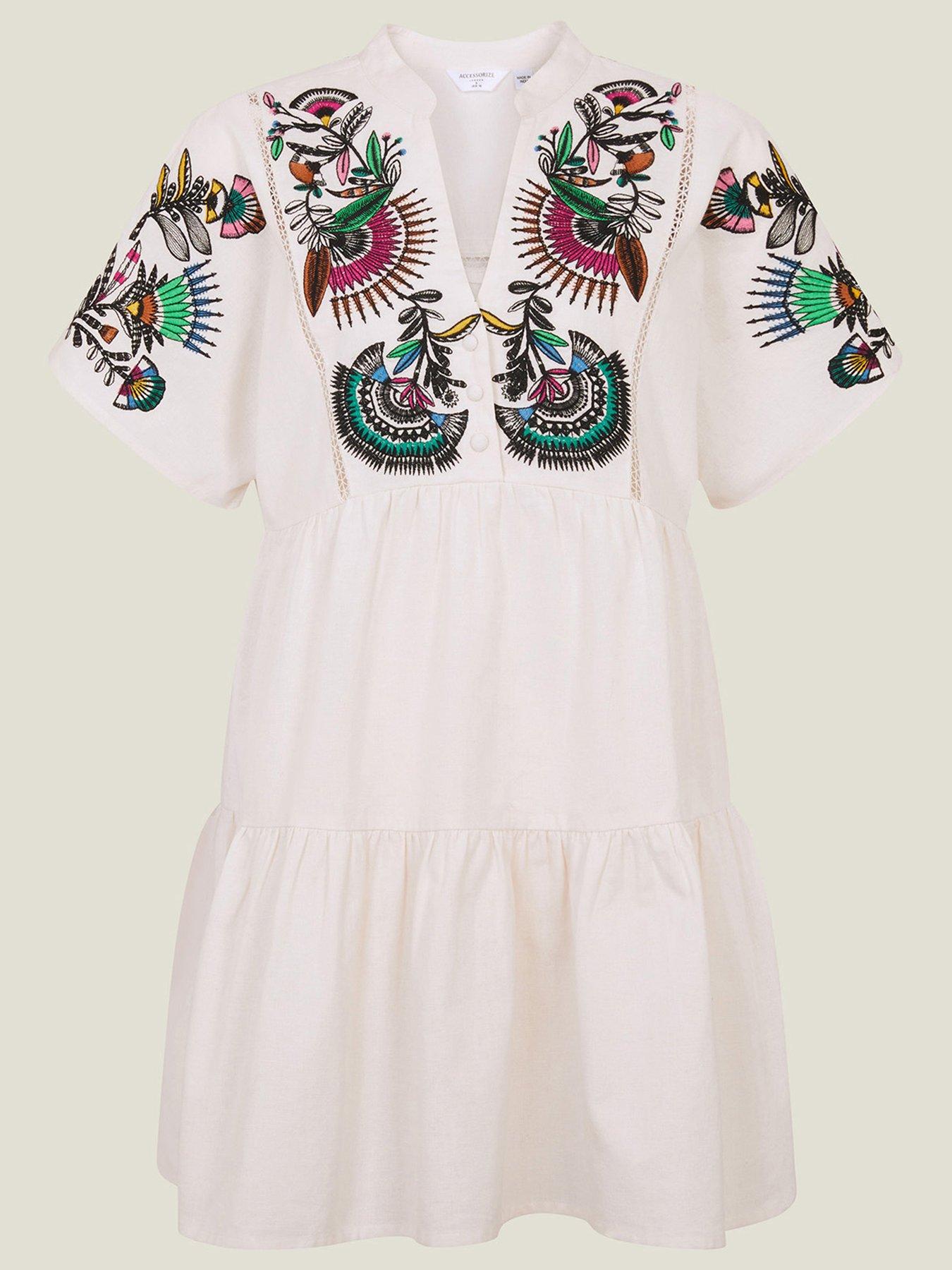 Accessorize Fan Embroidered Cover Up Dress - White | Very