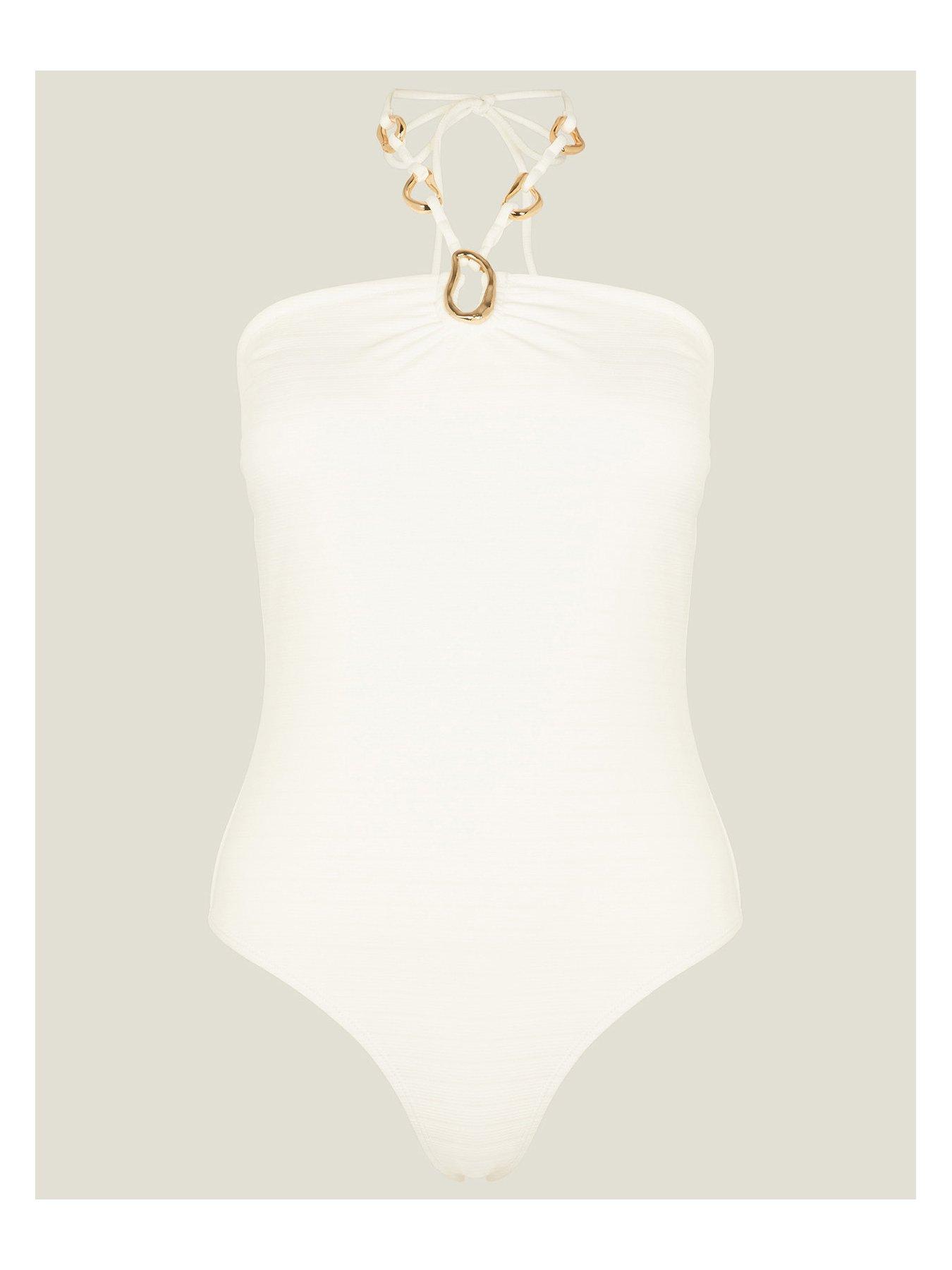 Accessorize Ring Halter Neck Swimsuit - White | Very