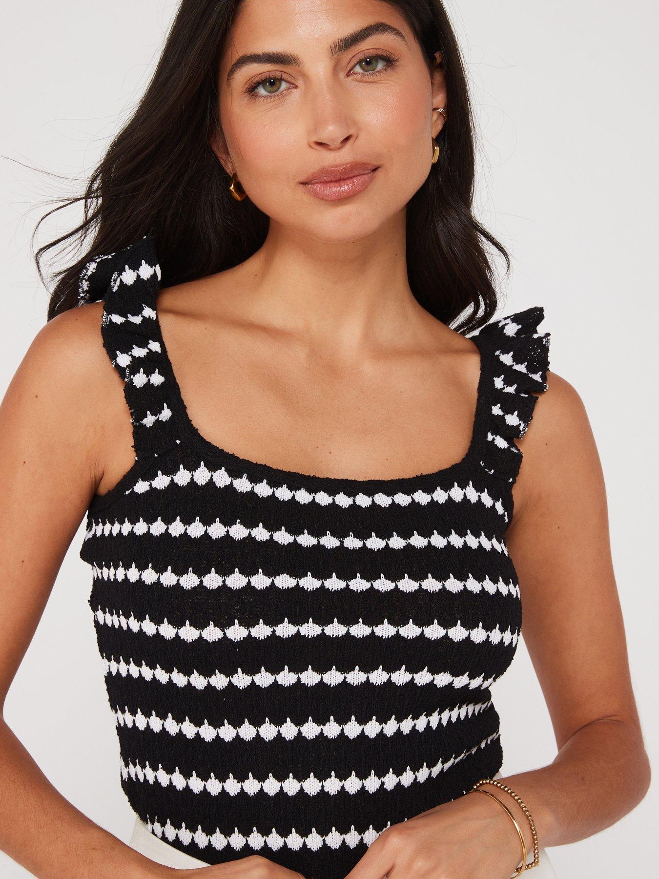 V by Very Crochet Ruffle Sleeve Vest - Mono | Very