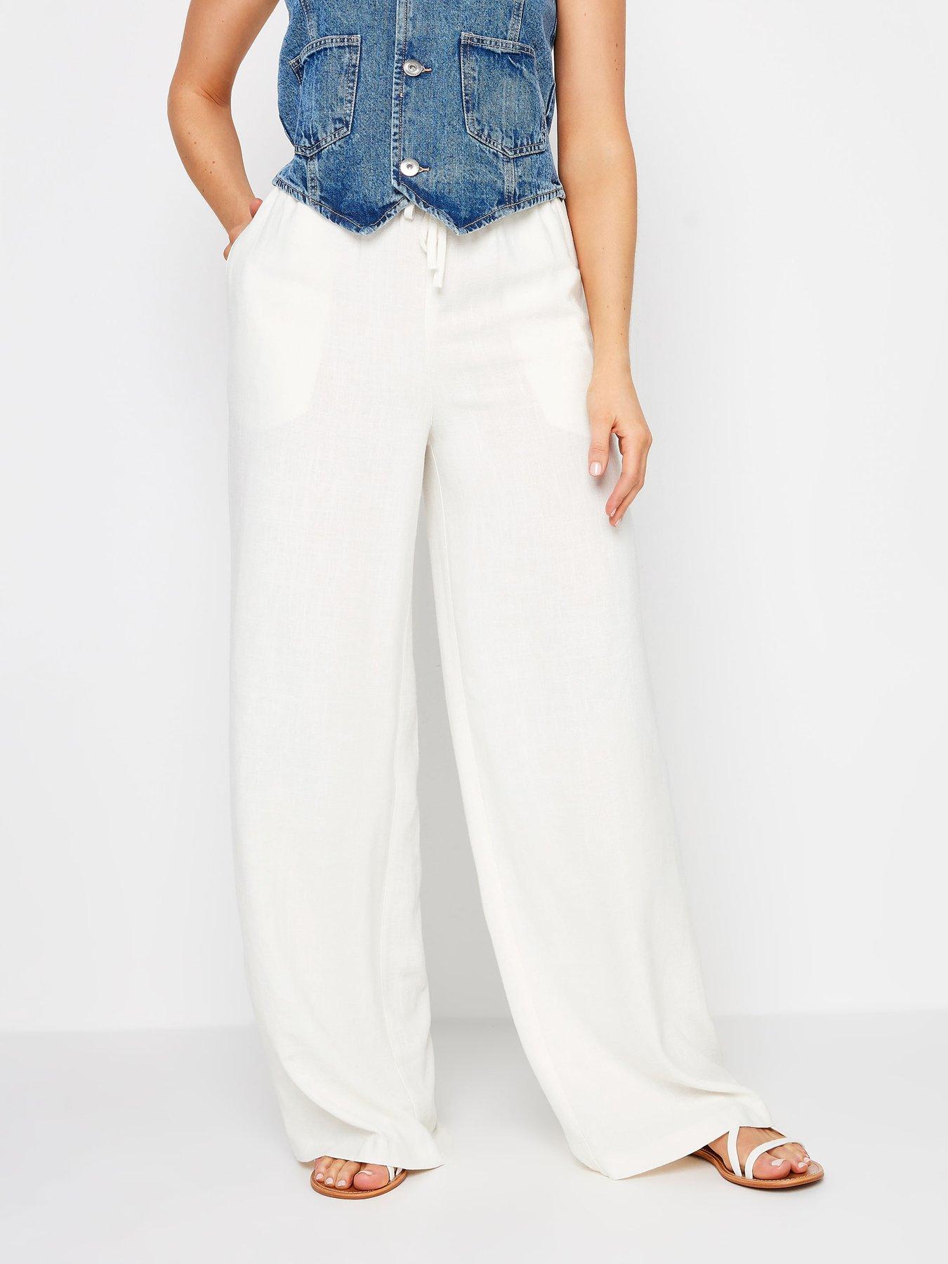 Long Tall Sally Sand Linen Tie Waist Trousers - White | Very