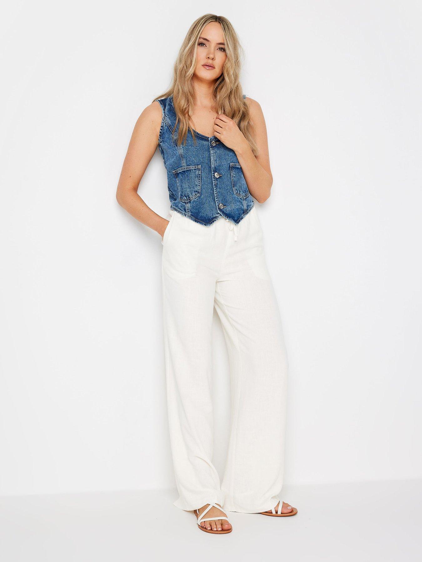 Long Tall Sally Sand Linen Tie Waist Trousers - White | Very.co.uk
