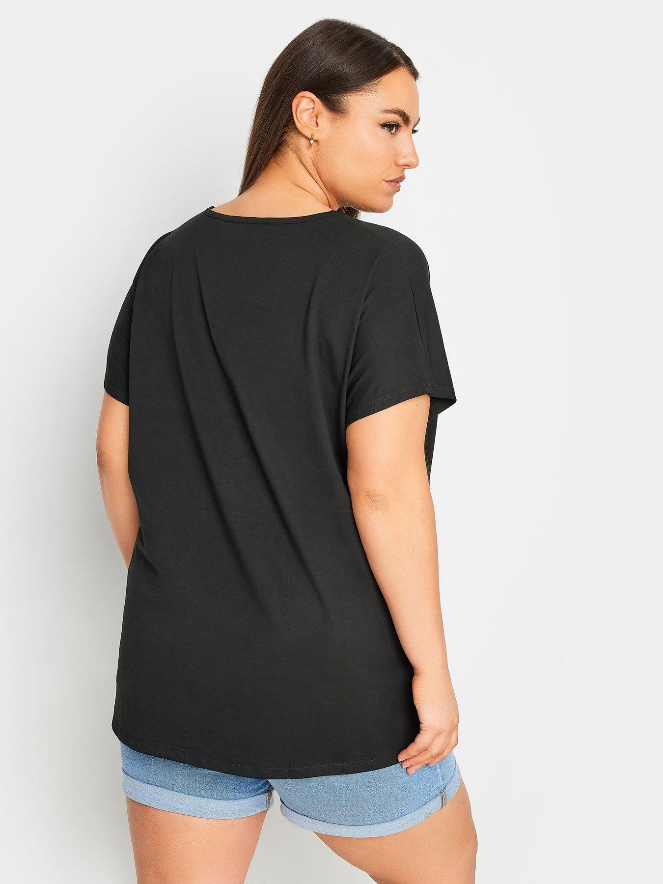 Yours Curve Laser Cut T-shirt Yolk Cut Butterfly Bling - Black | Very
