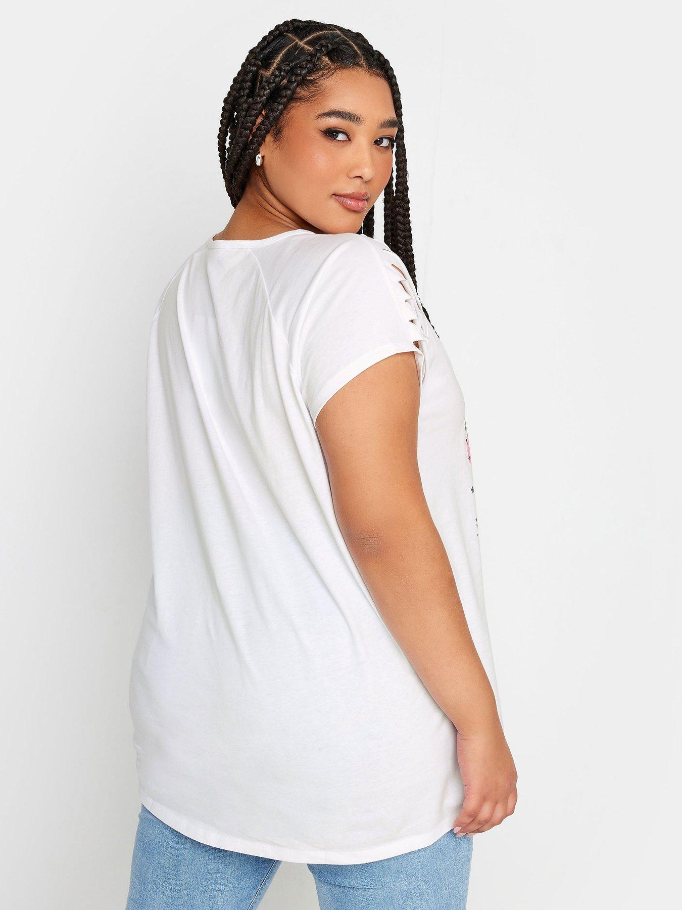 Yours Curve Laser Cut T-shirt Raglan Saint Sinner - White | Very