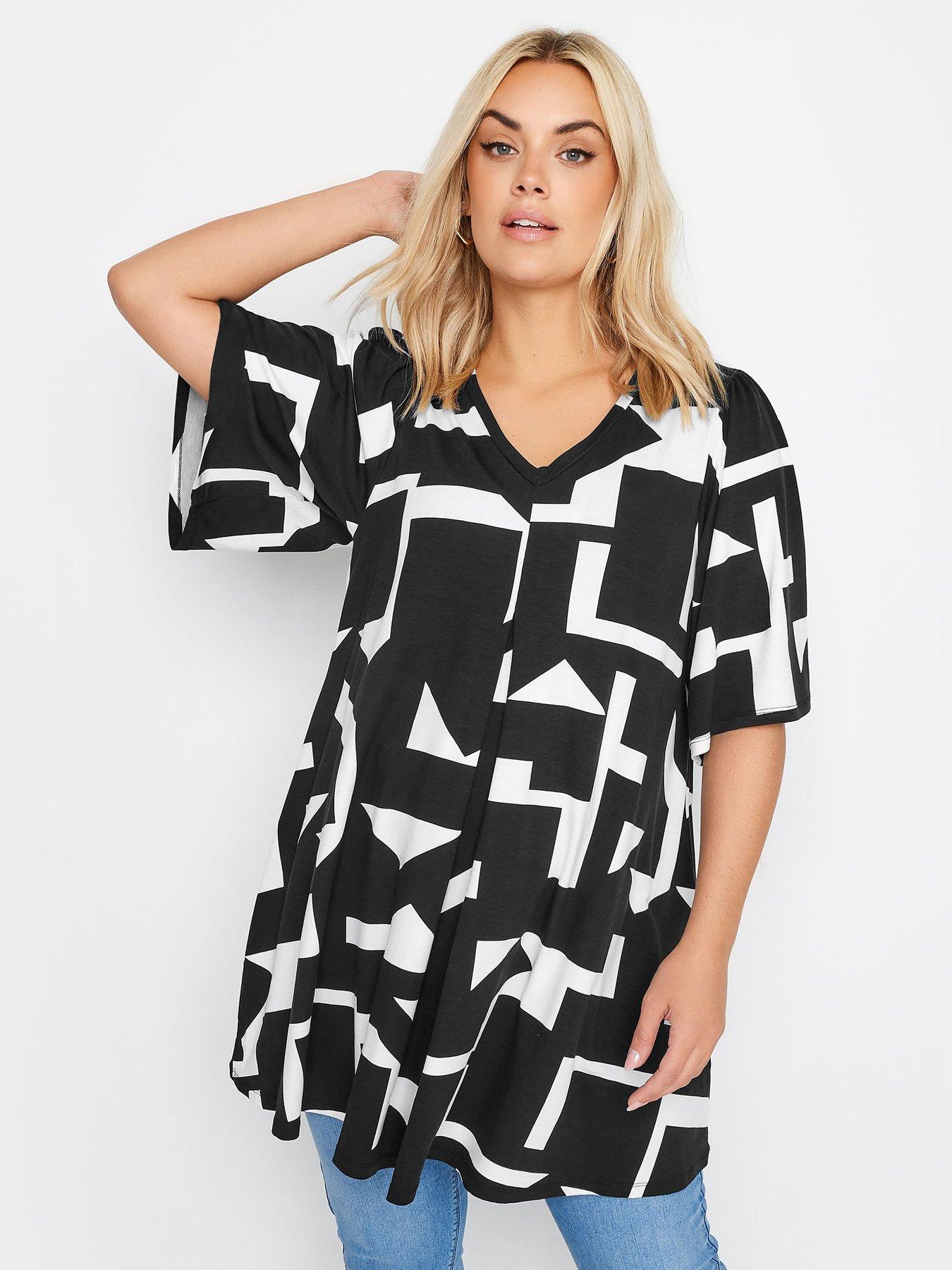 Yours Curve Abstract Print Pleat Angel Sleeve Swing Top | Very