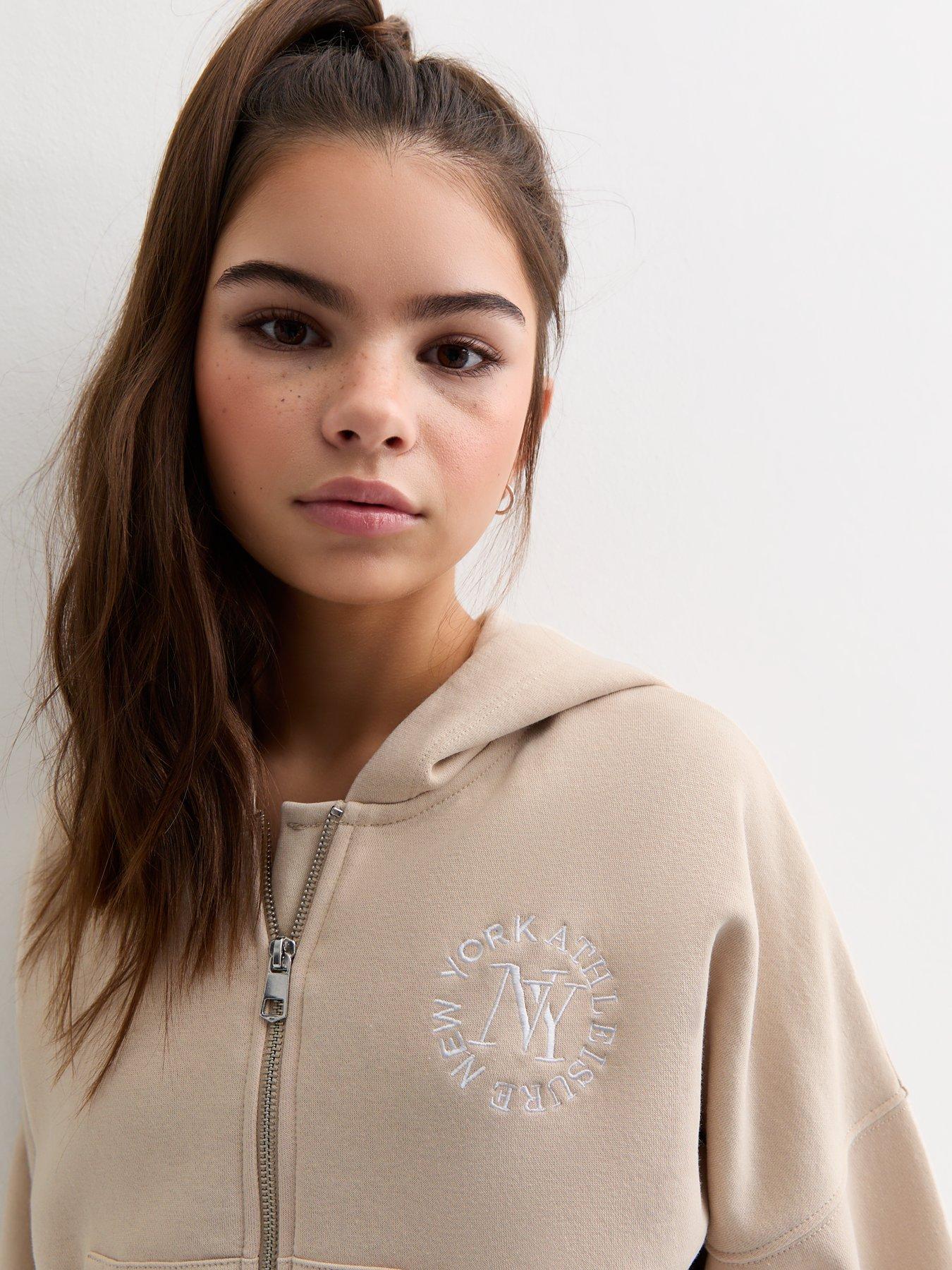 New Look 915 Girls Stone NY Logo Crop Hoodie | Very.co.uk