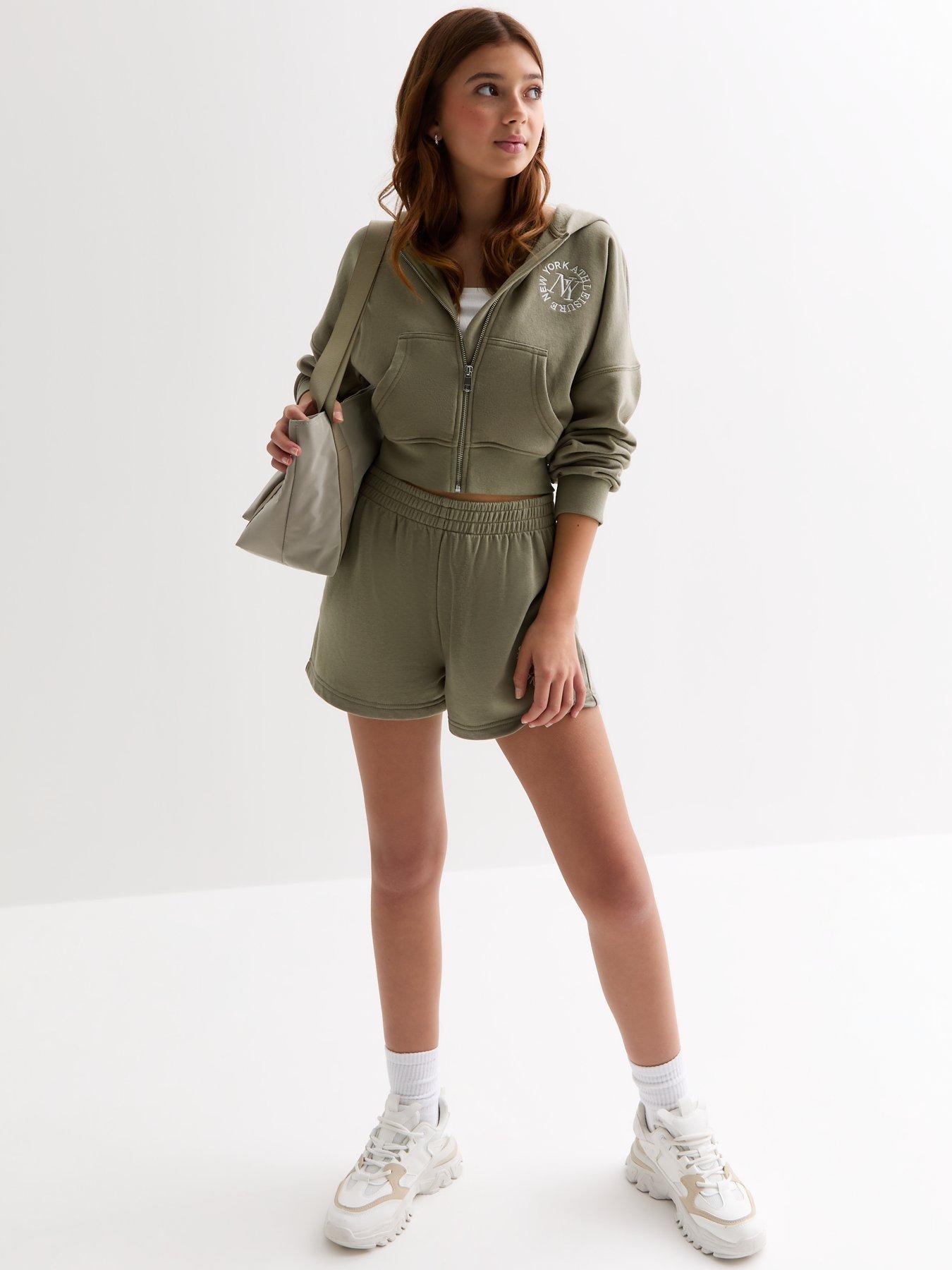 New Look 915 Girls Khaki NY Logo Crop Hoodie | Very.co.uk