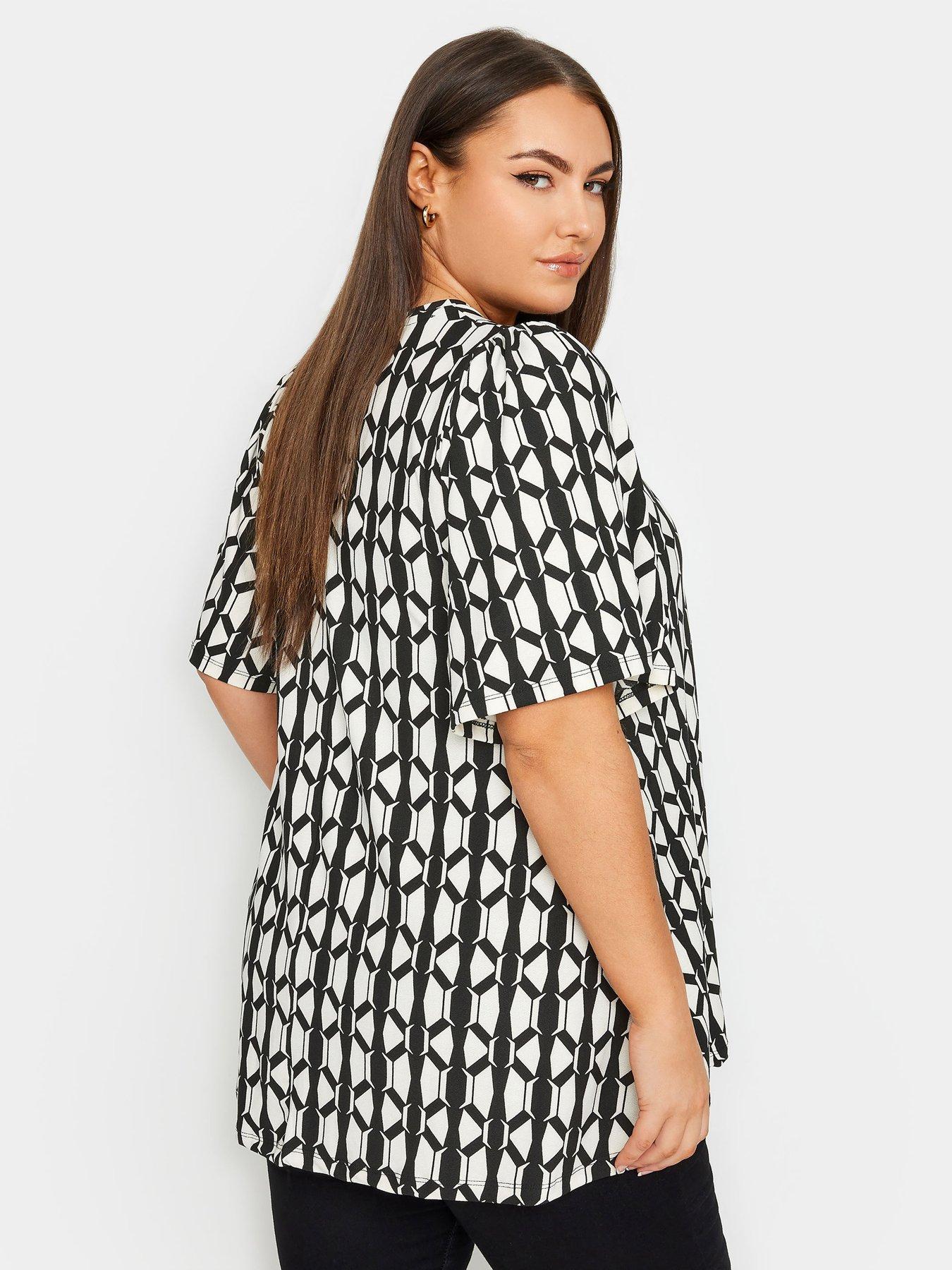 Yours Curve Geometric Pleat Angel Sleeve Swing T-shirt - White | Very