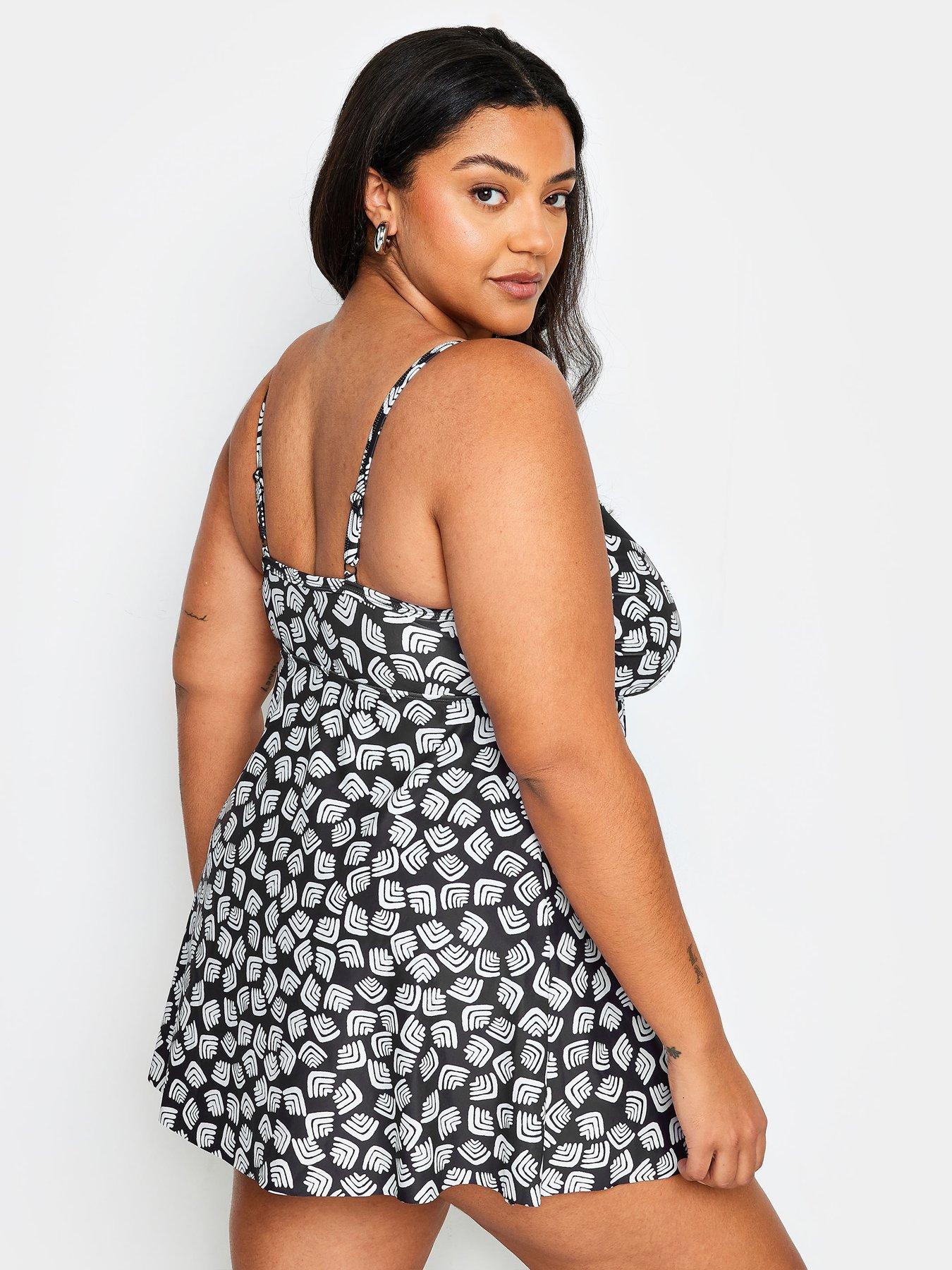 Yours Curve Mini Geometric Mesh Swim Dress - Black | Very