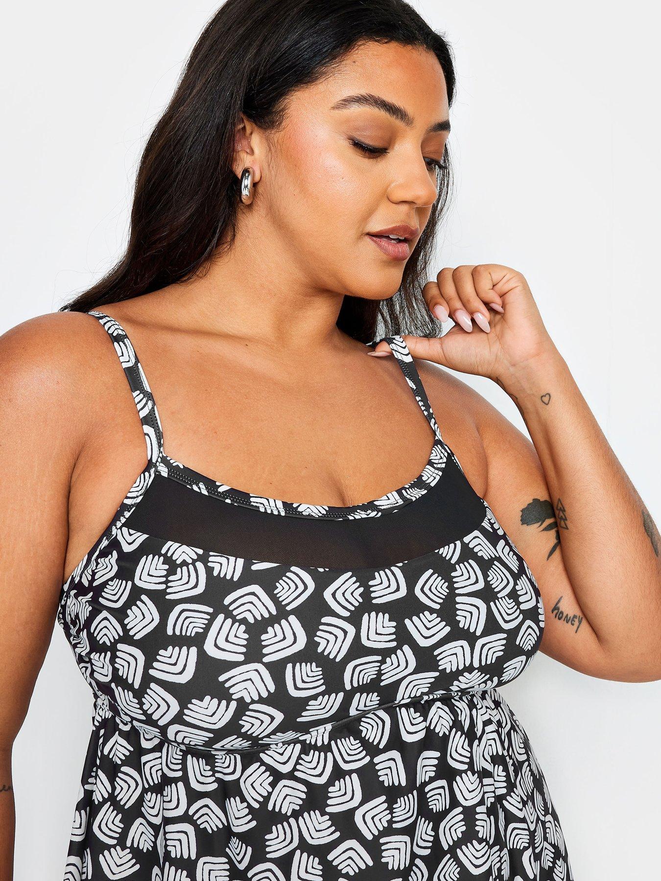 Yours Curve Mini Geometric Mesh Swim Dress - Black | Very