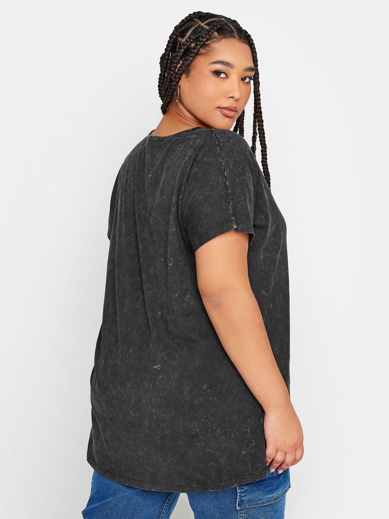 Yours Curve Laser Cut T-shirt Acid Wash | Very