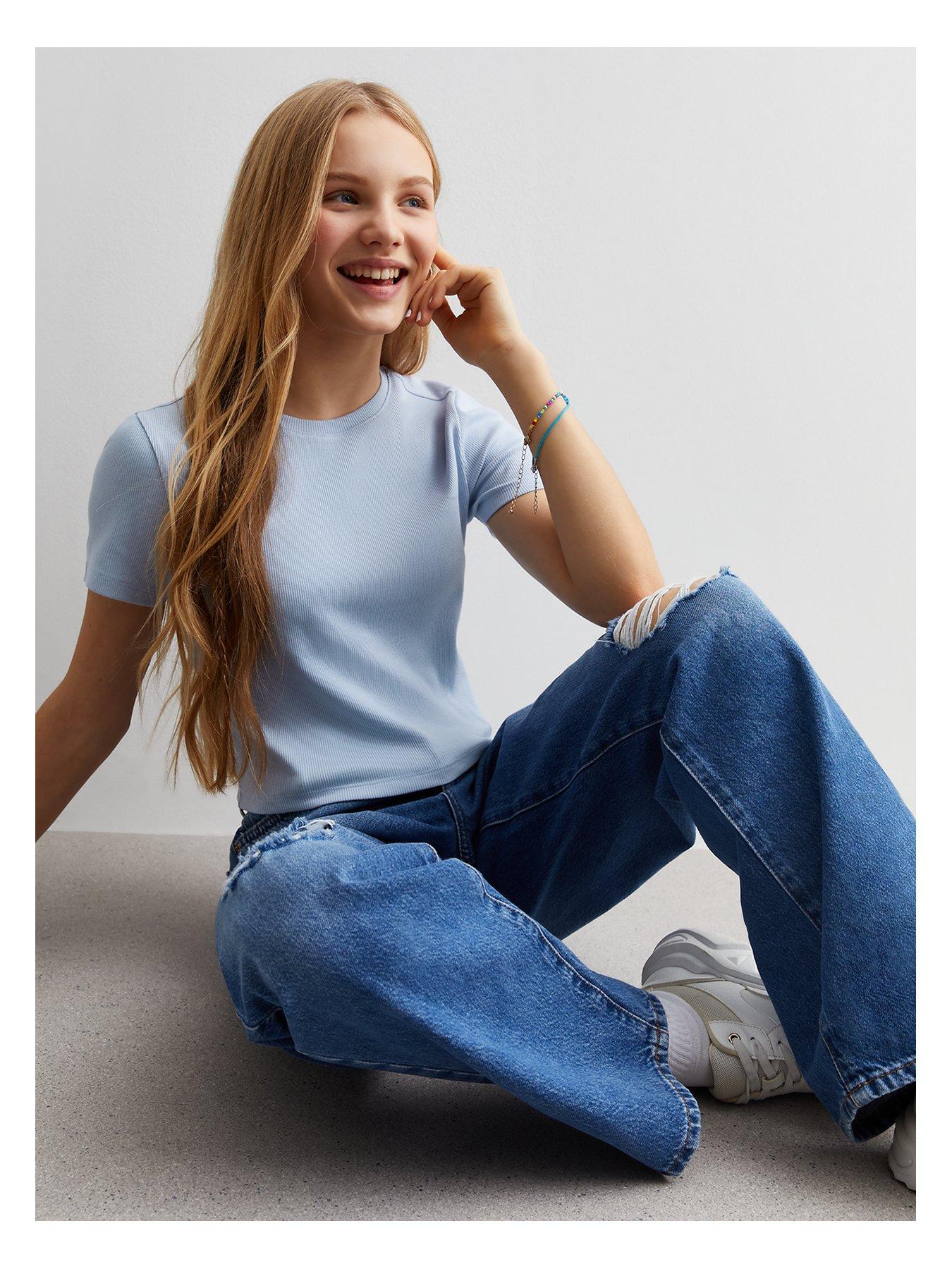 New Look 915 Girls Ribbed Crew Neck T-Shirt - Blue | Very