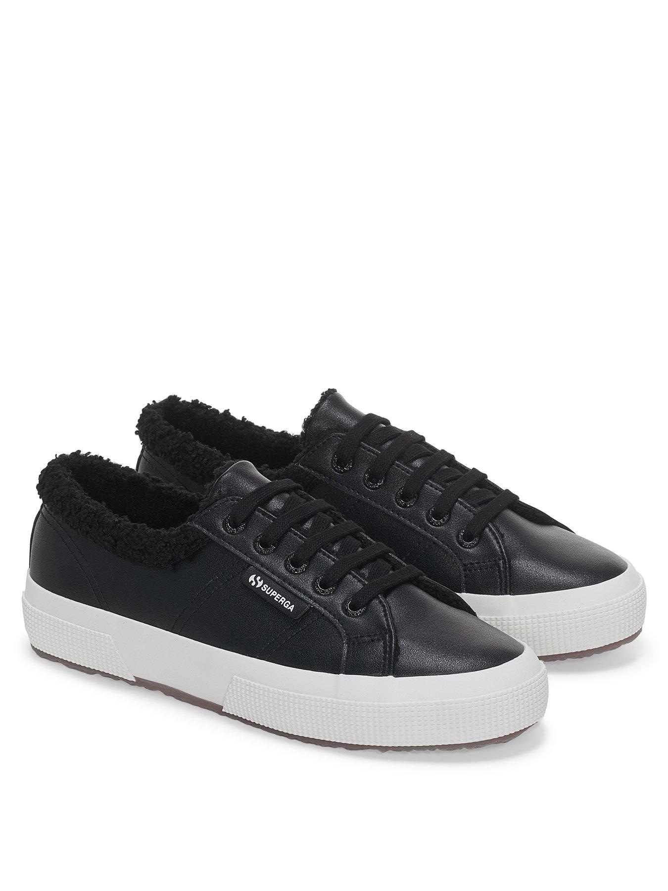 SUPERGA 2750 Vegan Faux Leather Fur Plimsolls - Black | Very