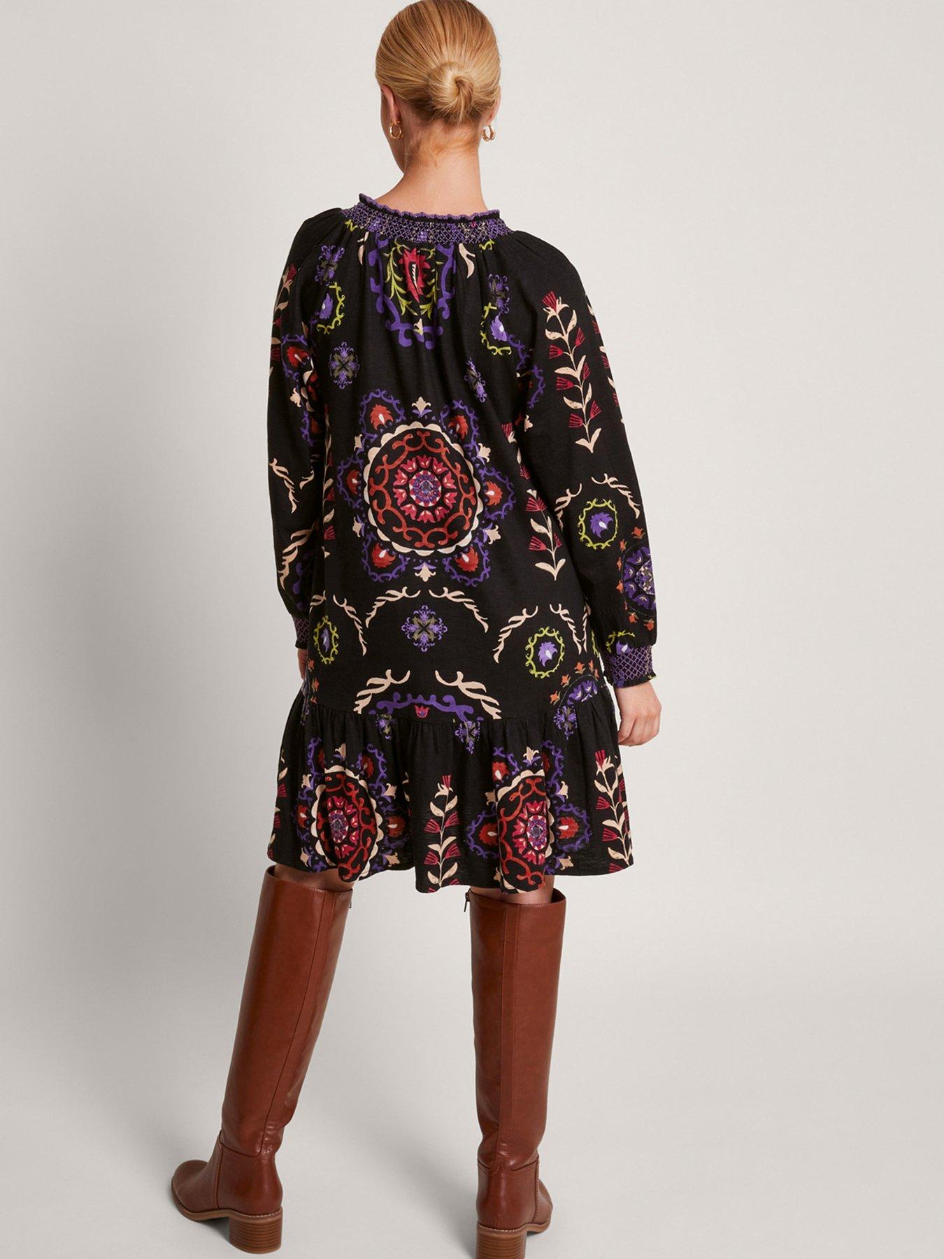 Monsoon Xoey Print Tiered Dress Black | Very.co.uk