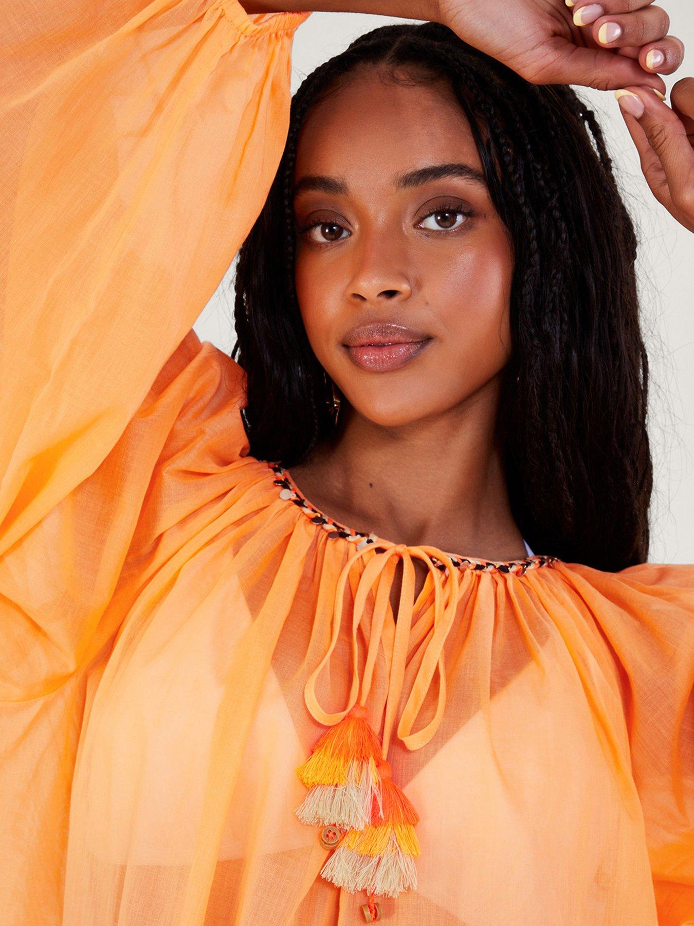 Monsoon Amy Tie Neck Top Orange | Very.co.uk