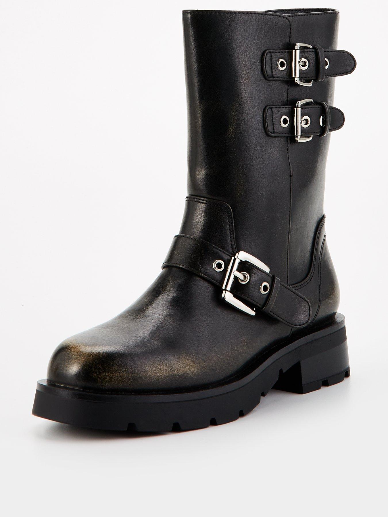 V by Very Biker Calf Boot - Black | Very