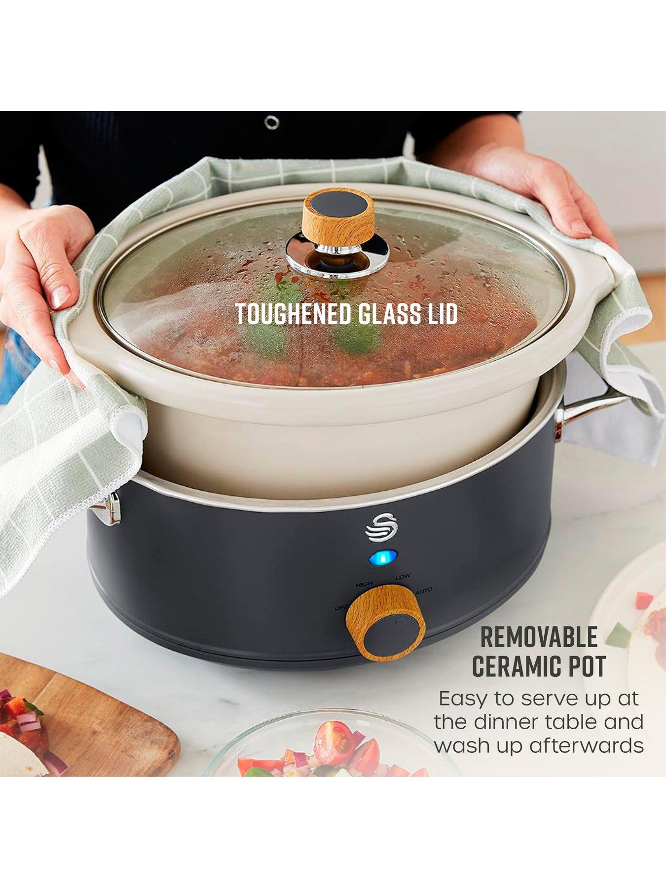 Swan SF17021GRYN Retro Slow Cooker with 3 Temperature Settings, Keep ...