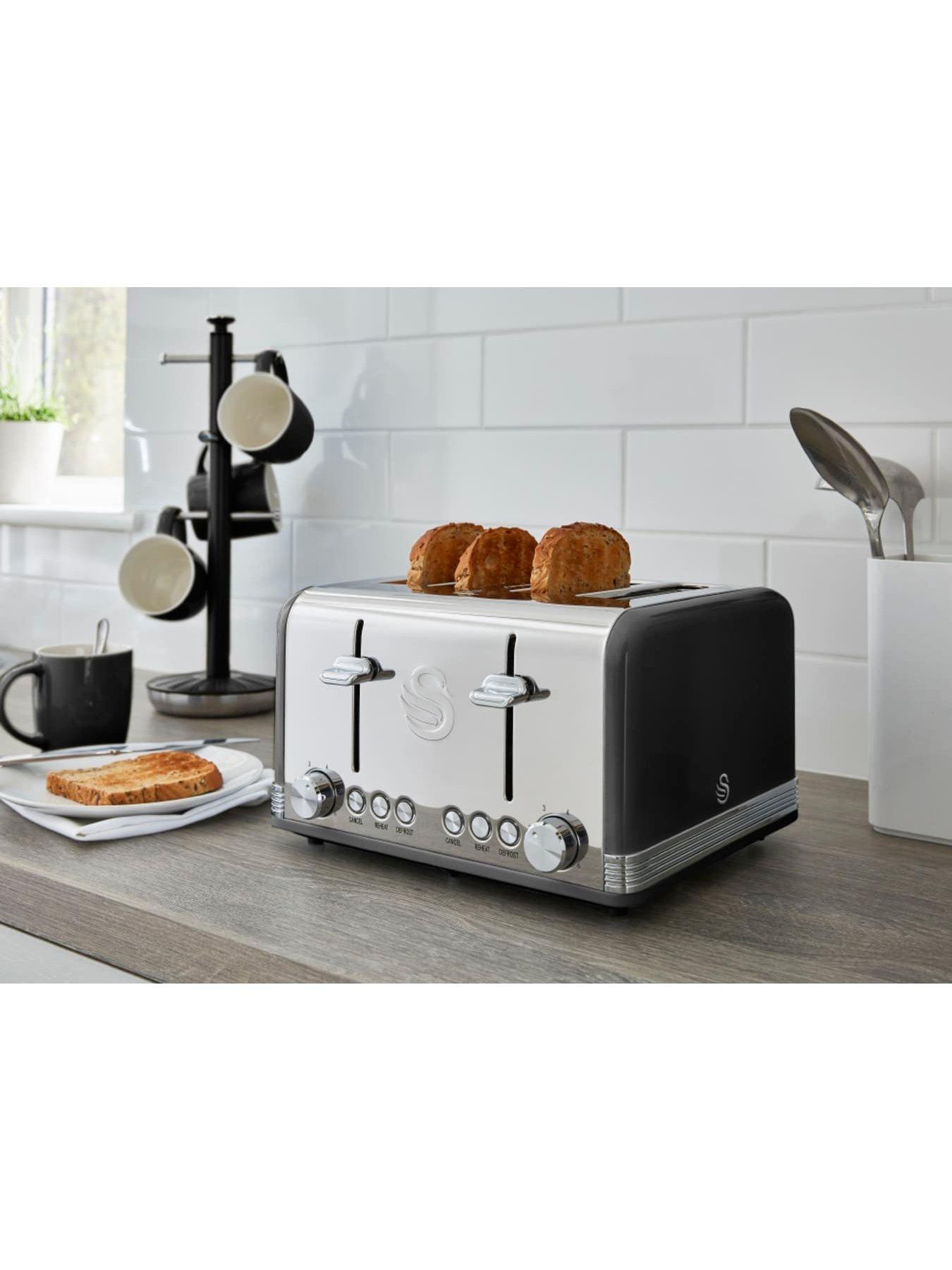 Swan ST19020BN Retro 4-Slice Toaster with Defrost/Reheat/Cancel ...