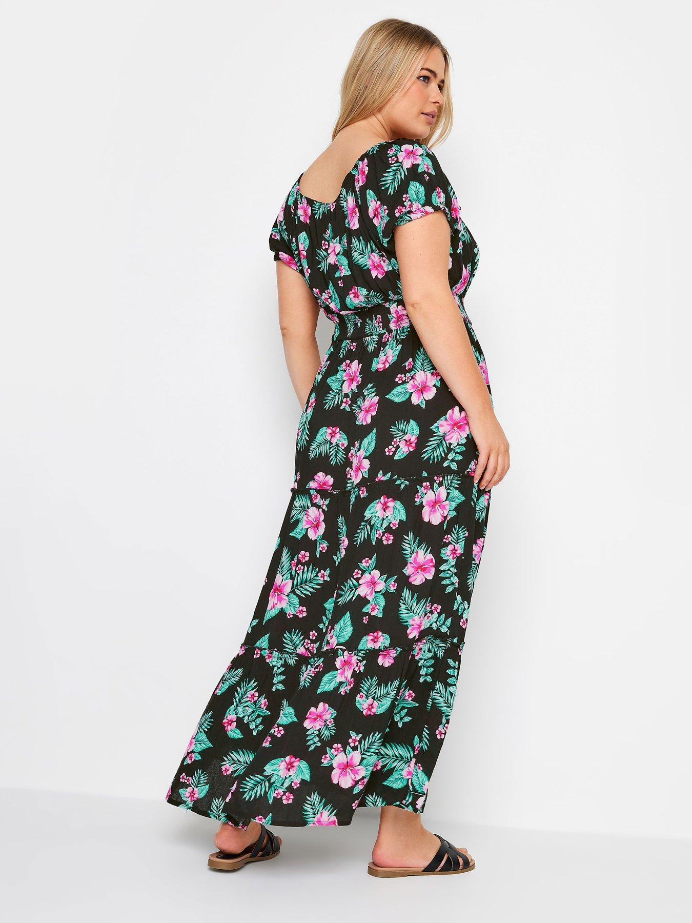 Yours Curve Gypsy Bardot Maxi Dress Tropical Pink | Very