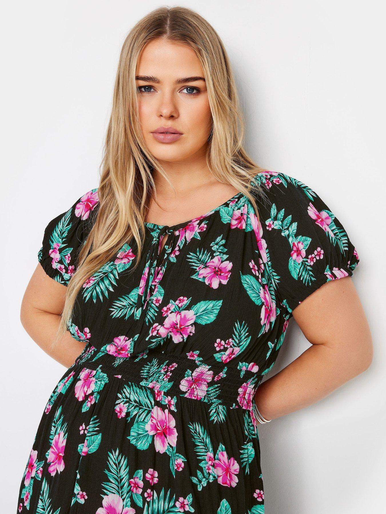 Yours Curve Gypsy Bardot Maxi Dress Tropical Pink | Very