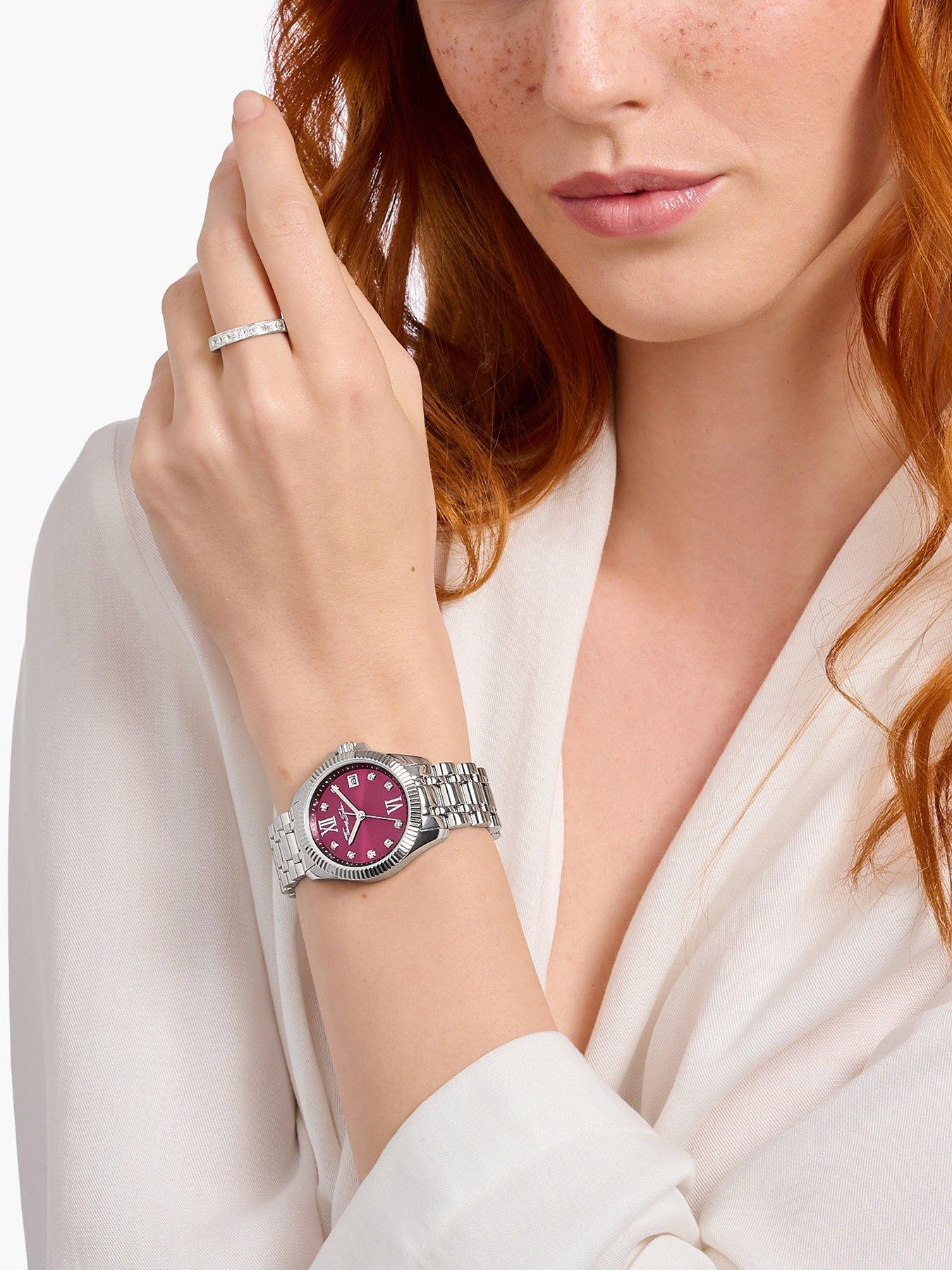 Thomas Sabo Silver watch, burgundy dial, white stones. Sapphire glass ...