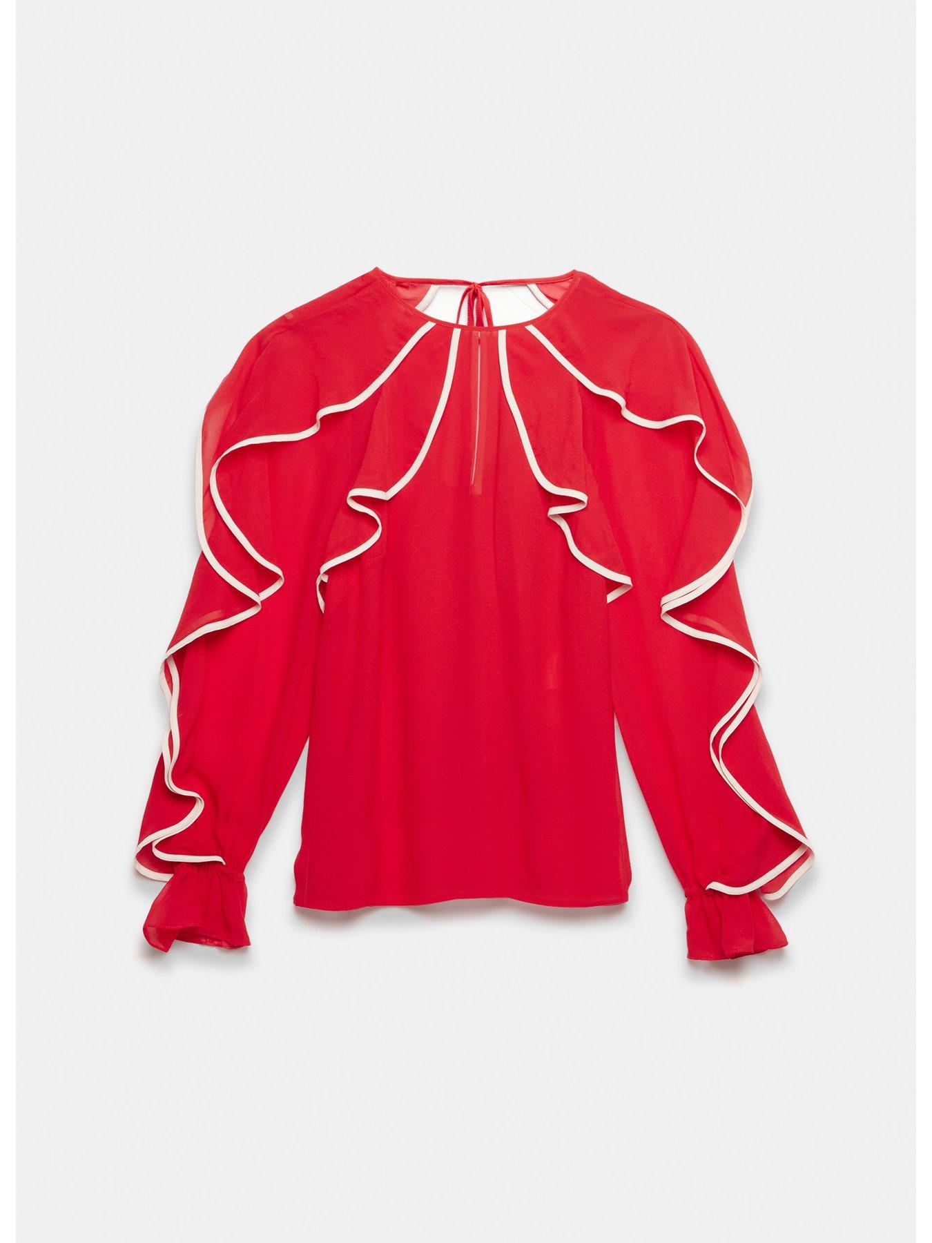 Mint Velvet Red Contrast Ruffle Blouse | Very